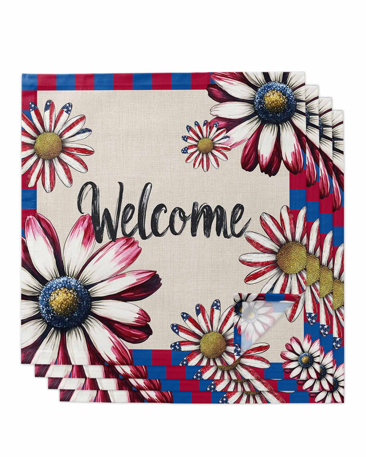 nqOlkjepod 4th of July Cloth Napkins Set of 4 Reusable Dinner Napkins ...