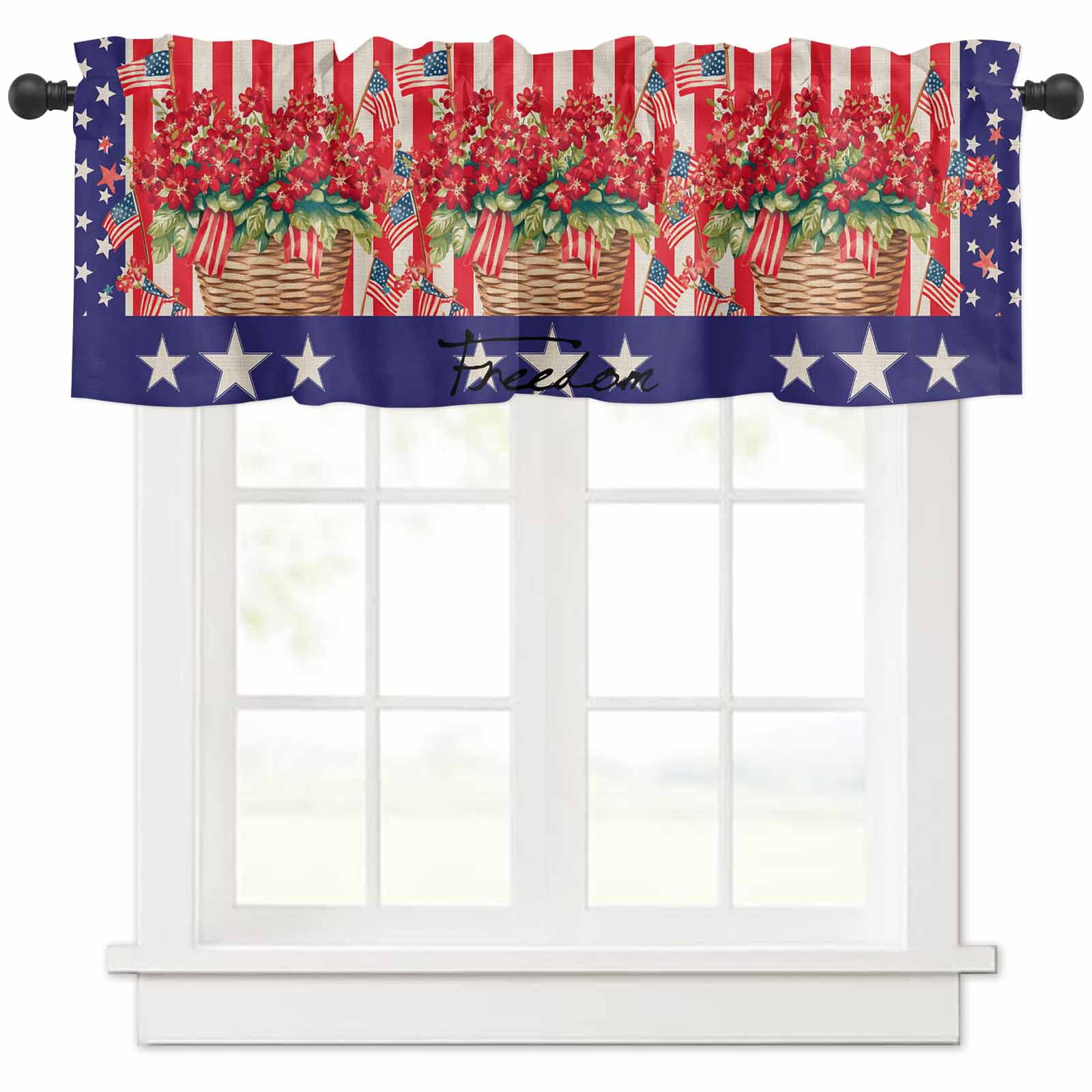 nqOlkjepod 4th of July Farmhouse Short Window Curtain Valances, Red ...