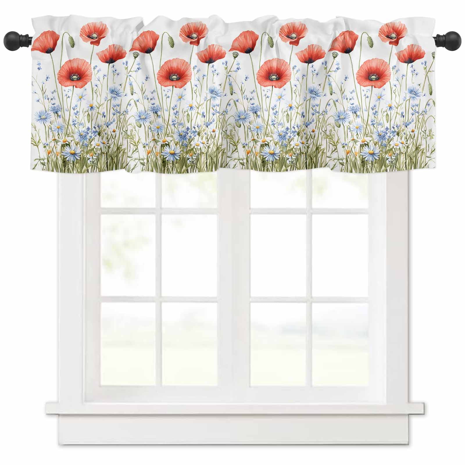 nqOlkjepod 4th of July Flower Farmhouse Short Window Curtain Valances ...