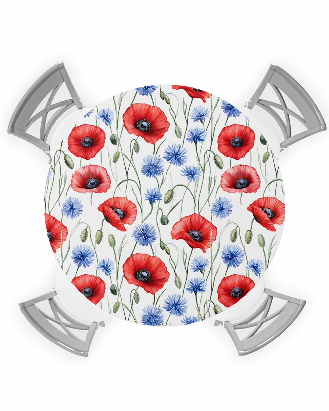 nqOlkjepod 4th of July Flower Round Tablecloth, Fitted Table Cover with ...
