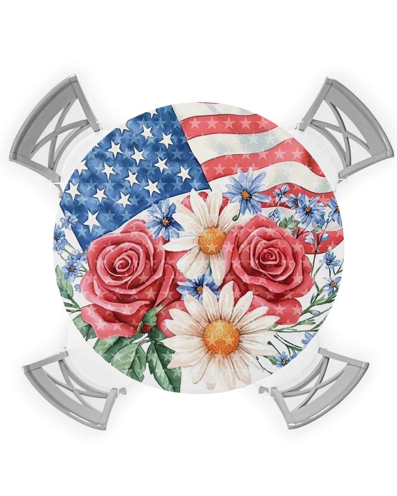 nqOlkjepod 4th of July Round Tablecloth, Fitted Table Cover with ...