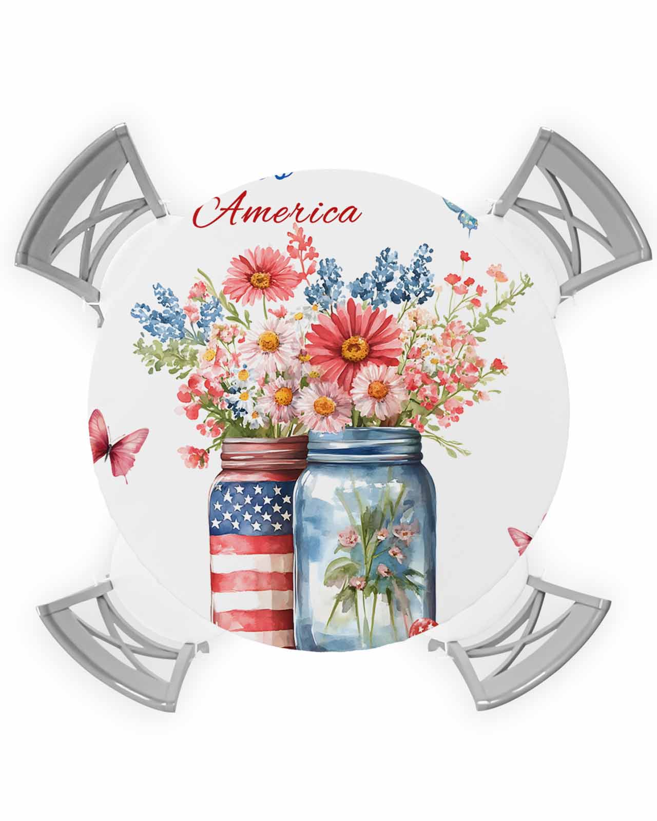 nqOlkjepod 4th of July Round Tablecloth, Fitted Table Cover with ...