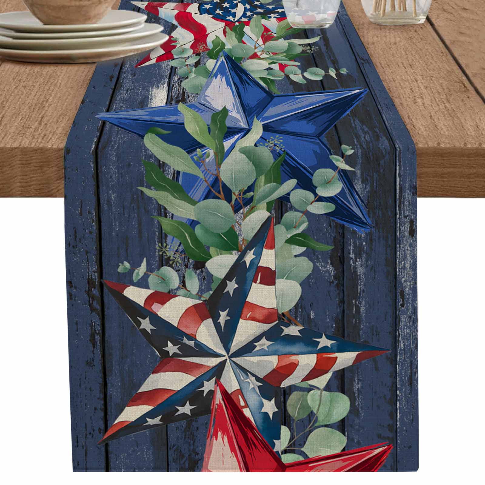 nqOlkjepod 4th of July Table Runner 72 Inches Long Farmhouse Dress ...