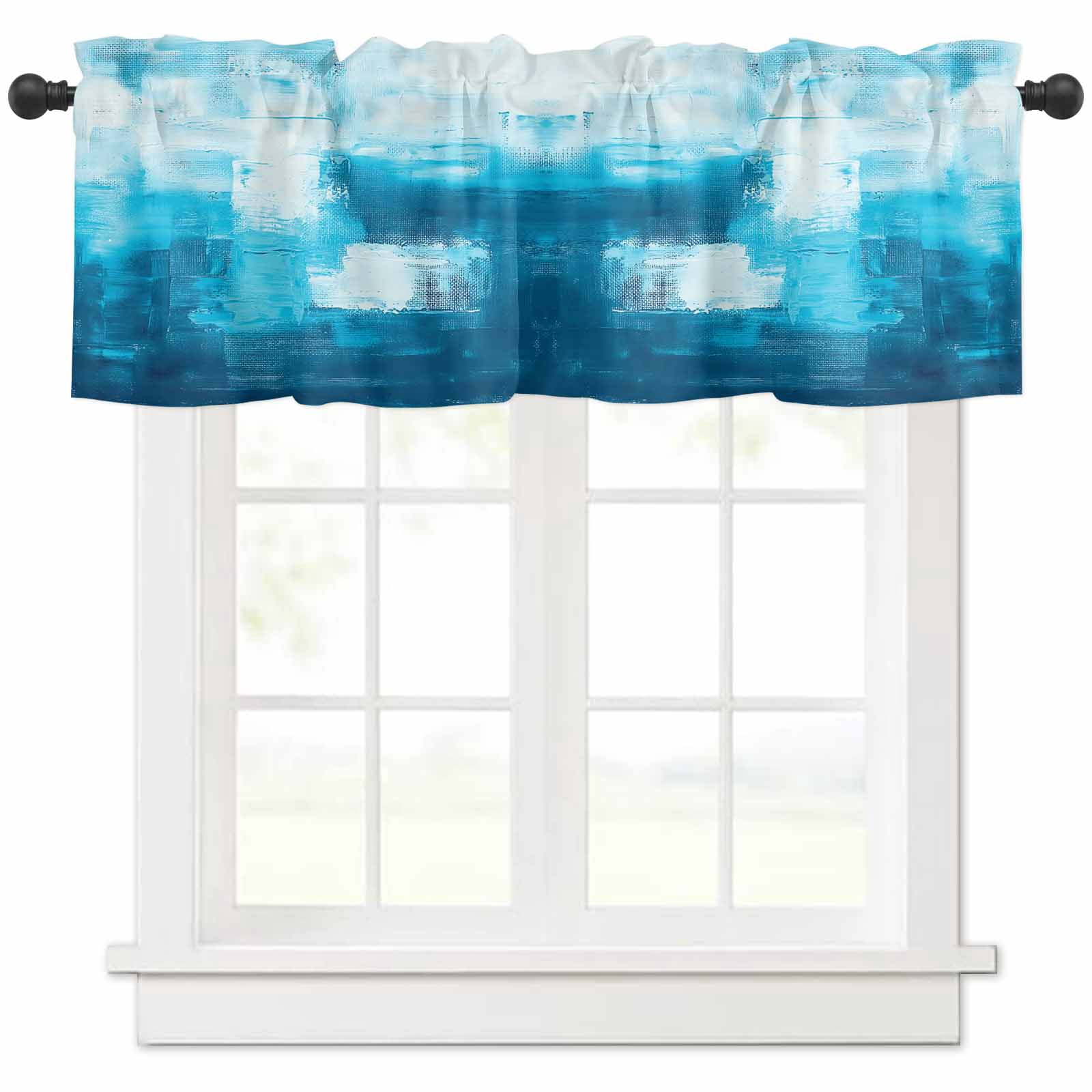 nqOlkjepod Abstract Aqua Blue Farmhouse Short Window Curtain Valances ...