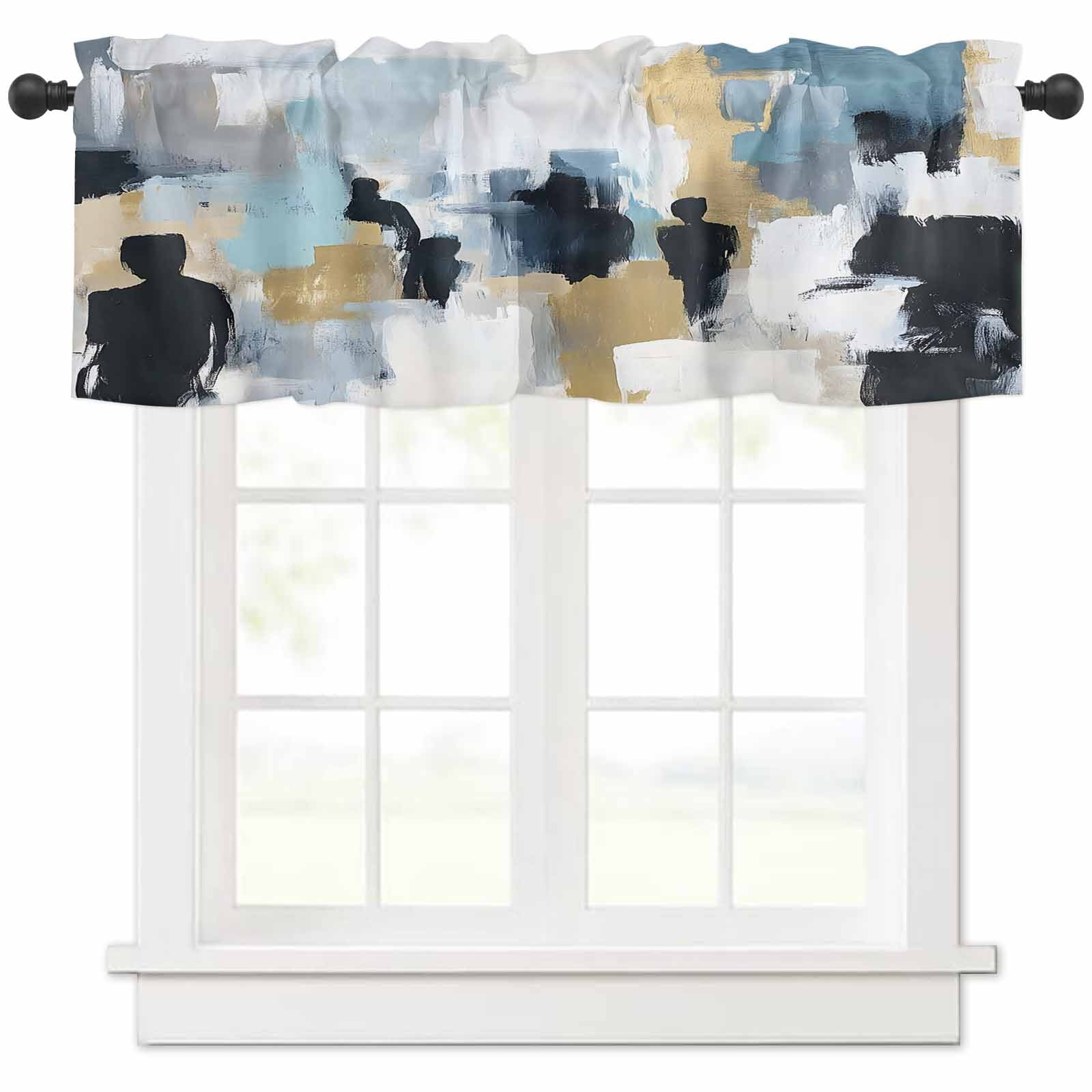 nqOlkjepod Abstract Black Gold Farmhouse Short Window Curtain Valances ...