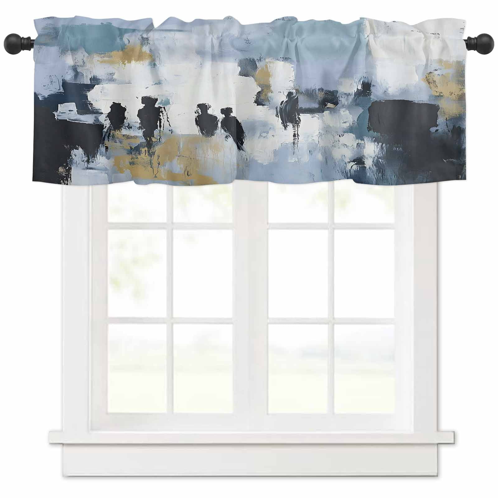 nqOlkjepod Abstract Blue Black Farmhouse Short Window Curtain Valances ...