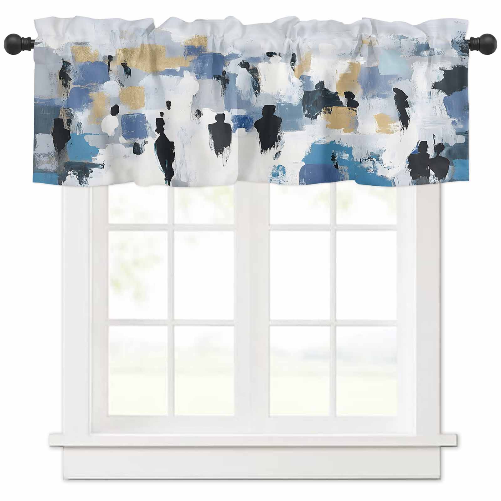 nqOlkjepod Abstract Blue Gold Farmhouse Short Window Curtain Valances ...