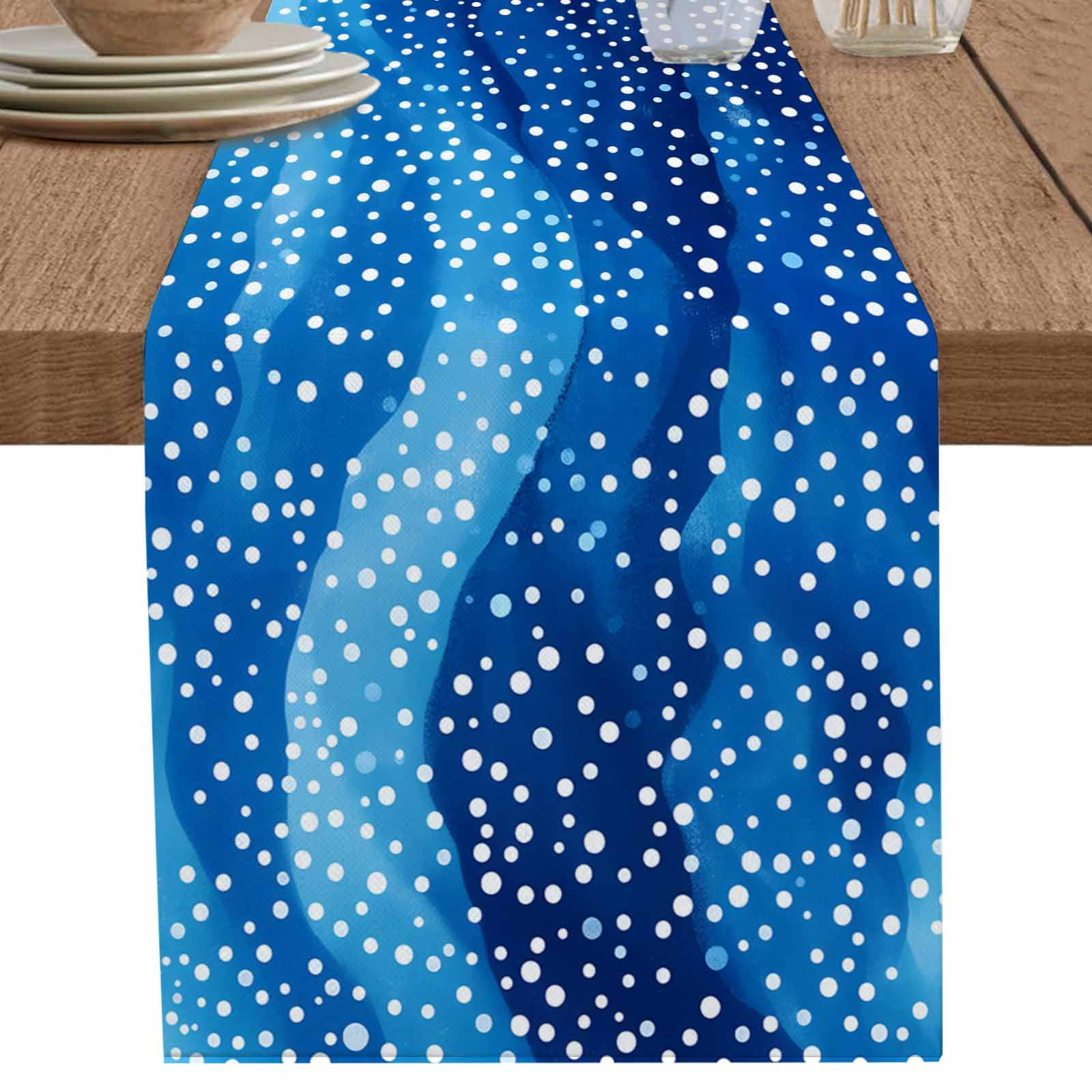 nqOlkjepod Abstract Blue Ocean Waves Table Runner 72 Inches Long ...