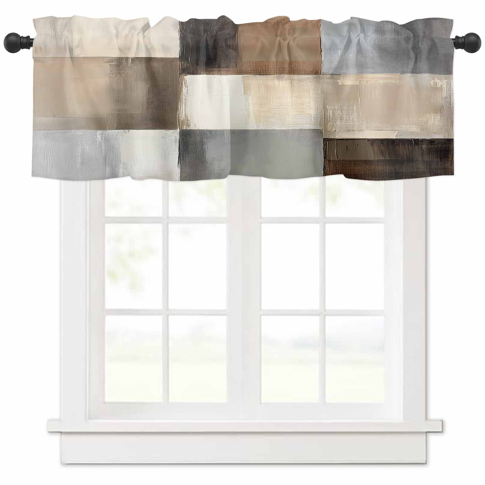 nqOlkjepod Abstract Brown Beige Farmhouse Short Window Curtain Valances ...