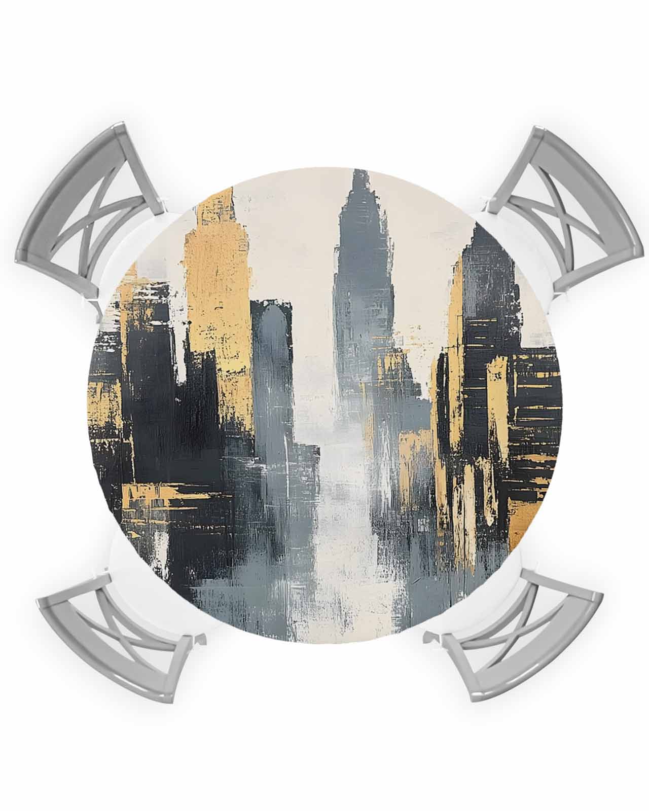 nqOlkjepod Abstract City Round Tablecloth, Fitted Table Cover with ...