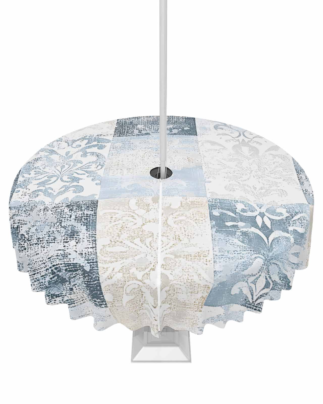 nqOlkjepod Abstract Floral Check Outdoor Tablecloth with Umbrella Hole ...