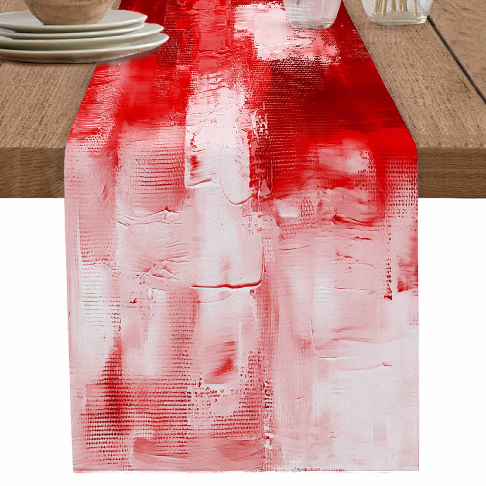 nqOlkjepod Abstract Red Table Runner 70 Inches Long Farmhouse Dress ...