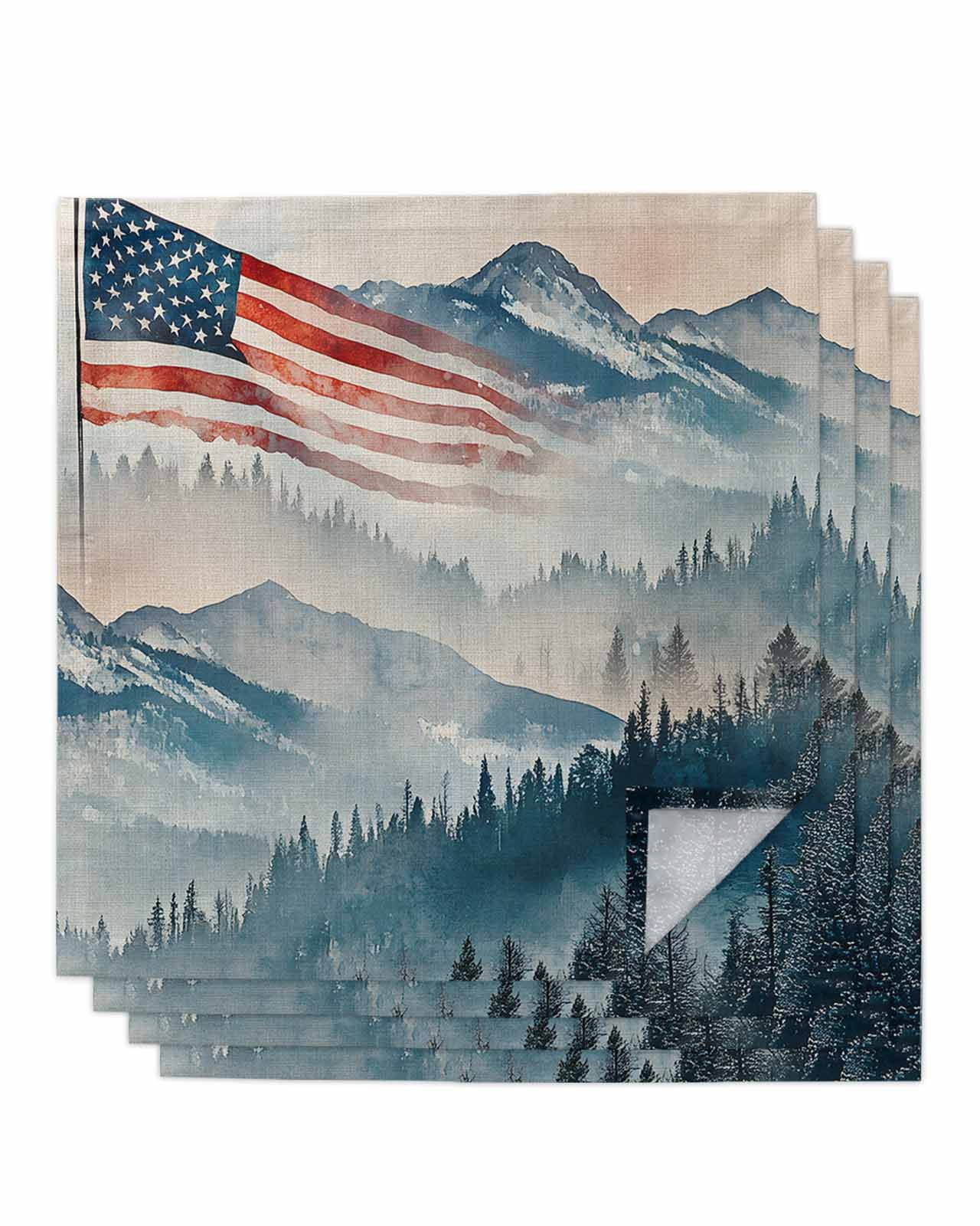 nqOlkjepod American Flag Cloth Napkins Set of 4 Reusable Dinner Napkins ...