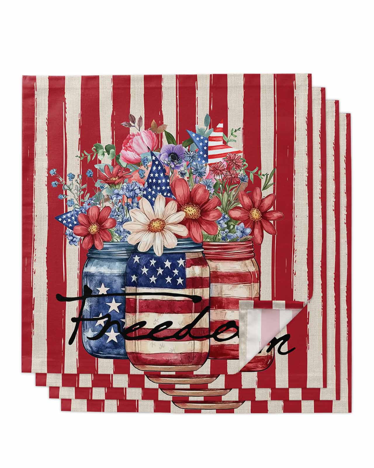 nqOlkjepod American Flag Cloth Napkins Set of 4 Reusable Dinner Napkins ...