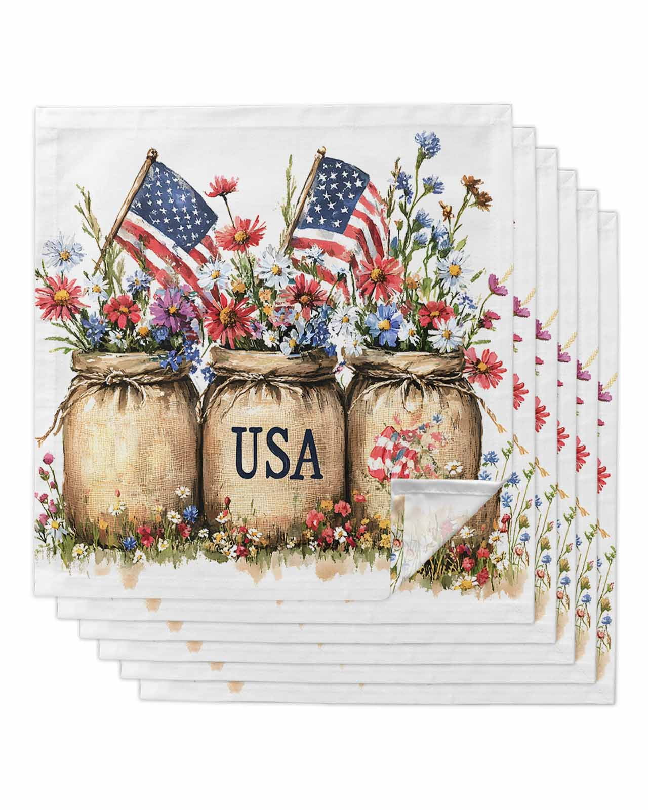 nqOlkjepod American Flag Cloth Napkins Set of 6 Reusable Dinner Napkins ...