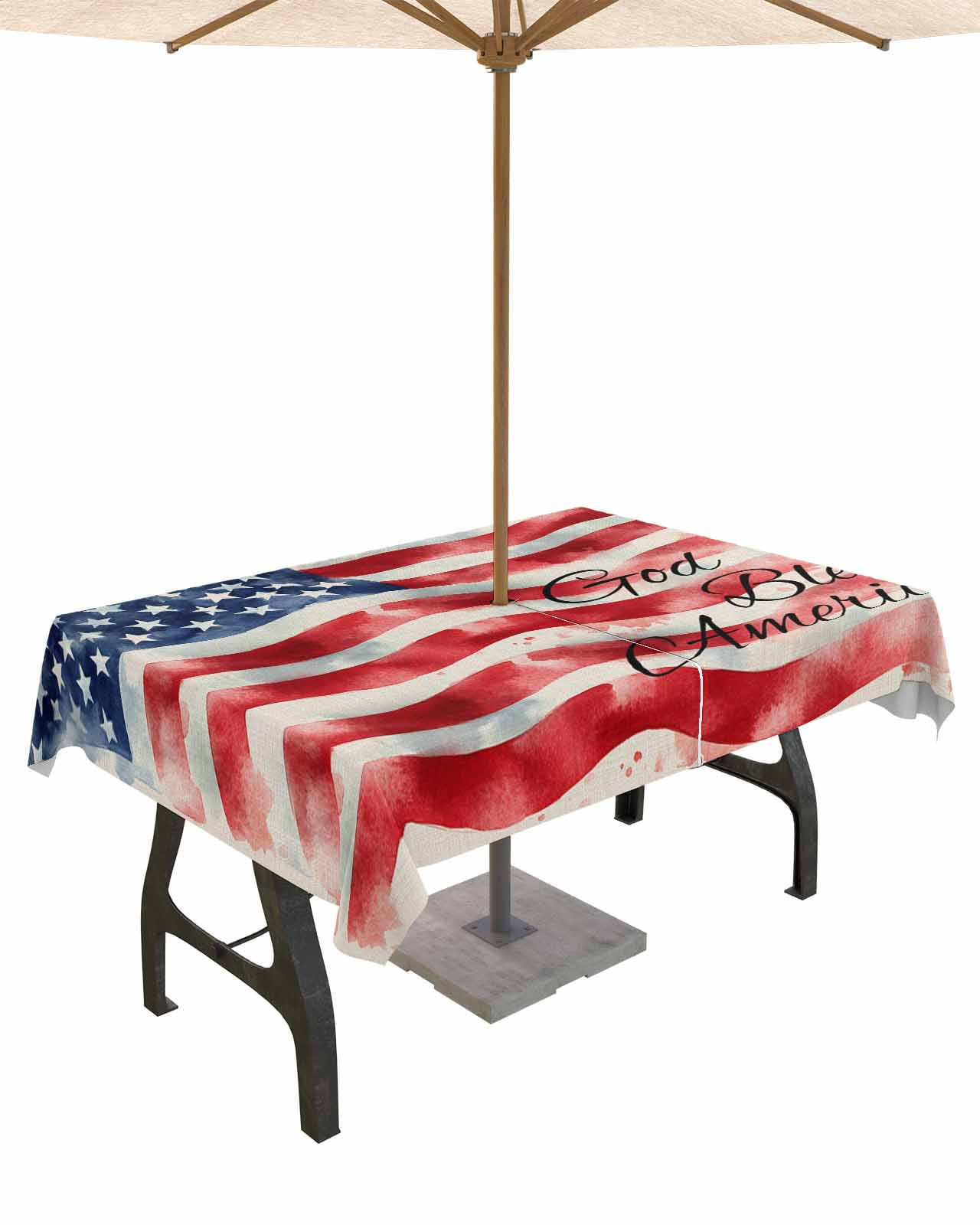 nqOlkjepod American Flag Outdoor Tablecloth with Umbrella Hole & Zipper ...