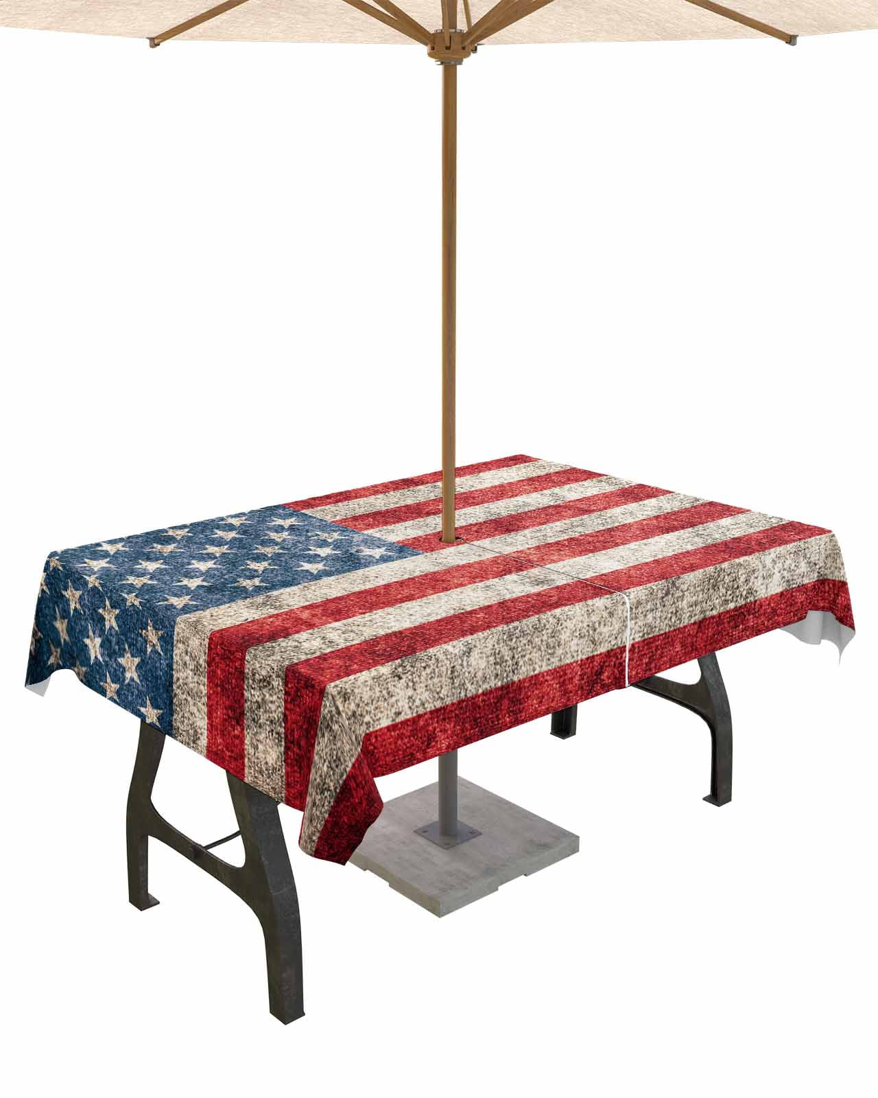 nqOlkjepod American Flag Outdoor Tablecloth with Umbrella Hole & Zipper ...