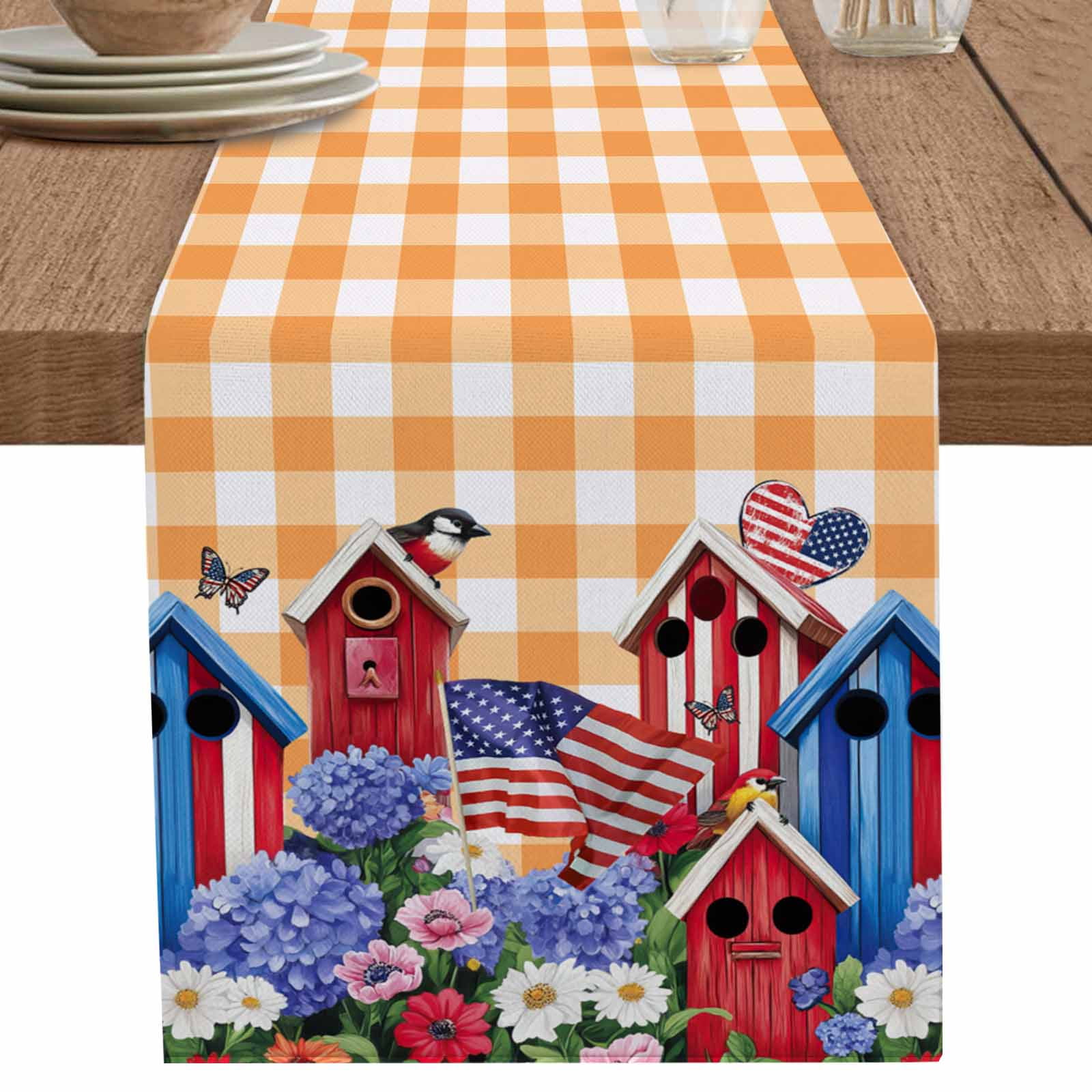 nqOlkjepod American Flag Table Runner 120 Inches Long Farmhouse Dress ...