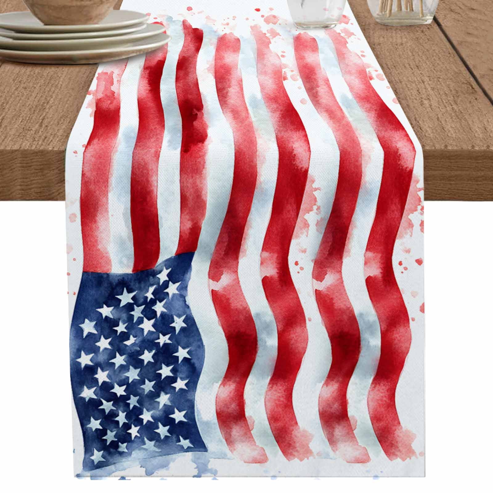 nqOlkjepod American Flag Table Runner 120 Inches Long Farmhouse Dress ...
