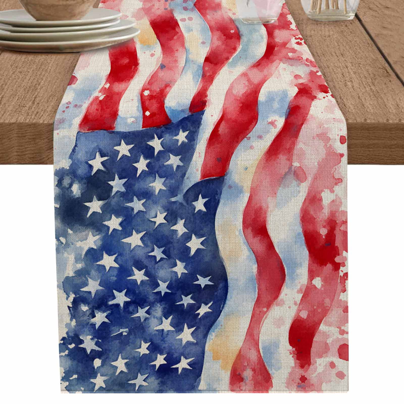 nqOlkjepod American Flag Table Runner 48 Inches Long Farmhouse Dress ...