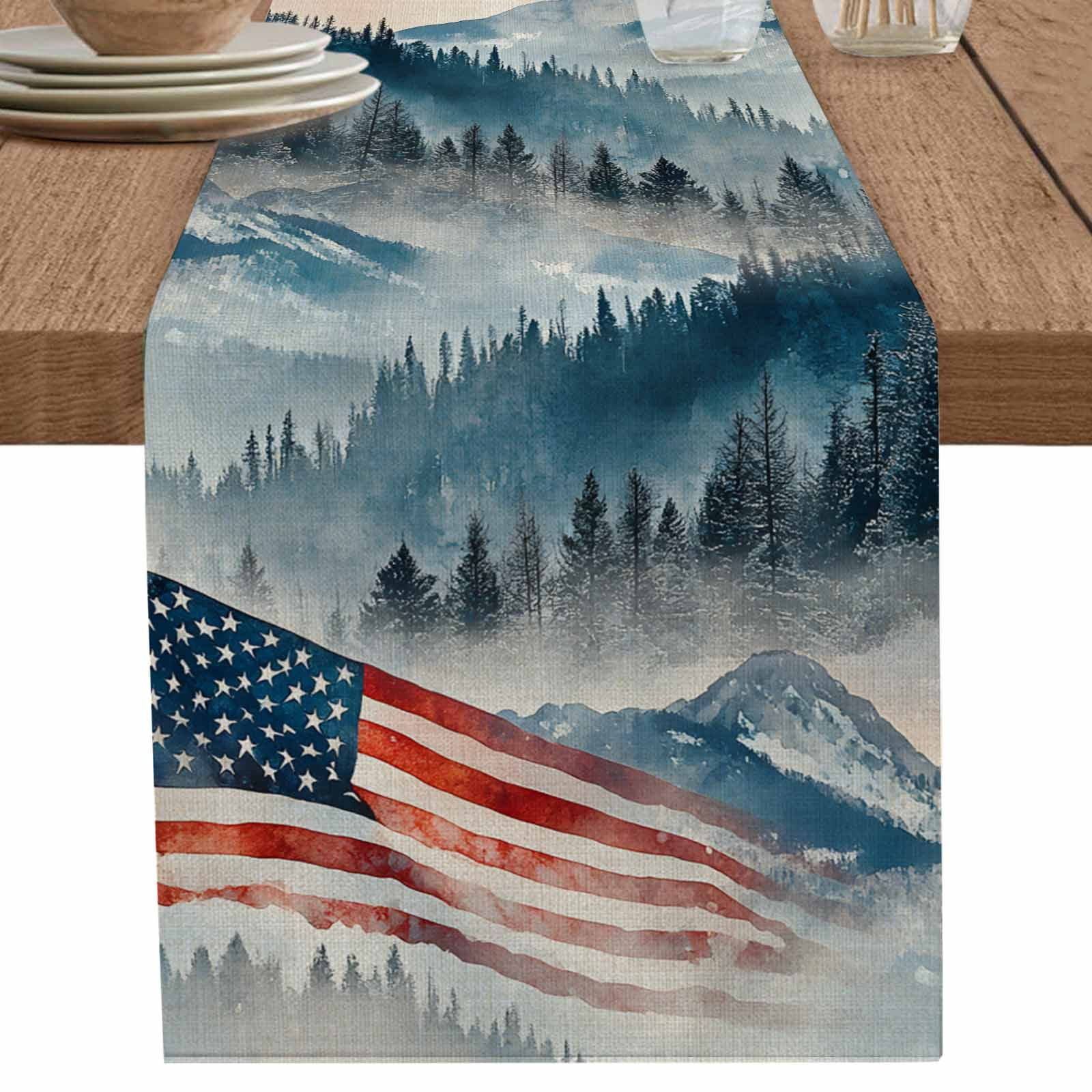 nqOlkjepod American Flag Table Runner 72 Inches Long Farmhouse Dress ...