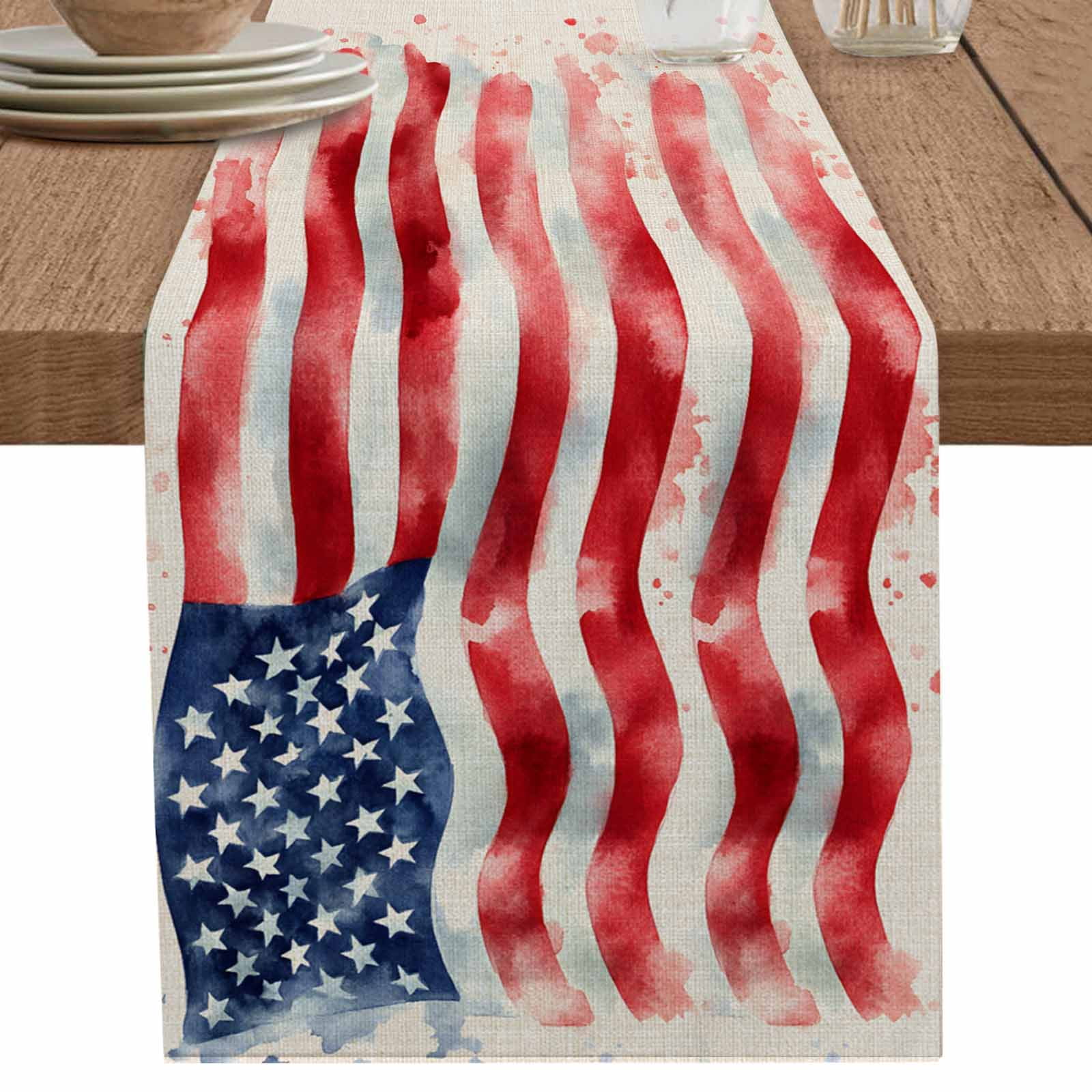 nqOlkjepod American Flag Table Runner 72 Inches Long Farmhouse Dress ...
