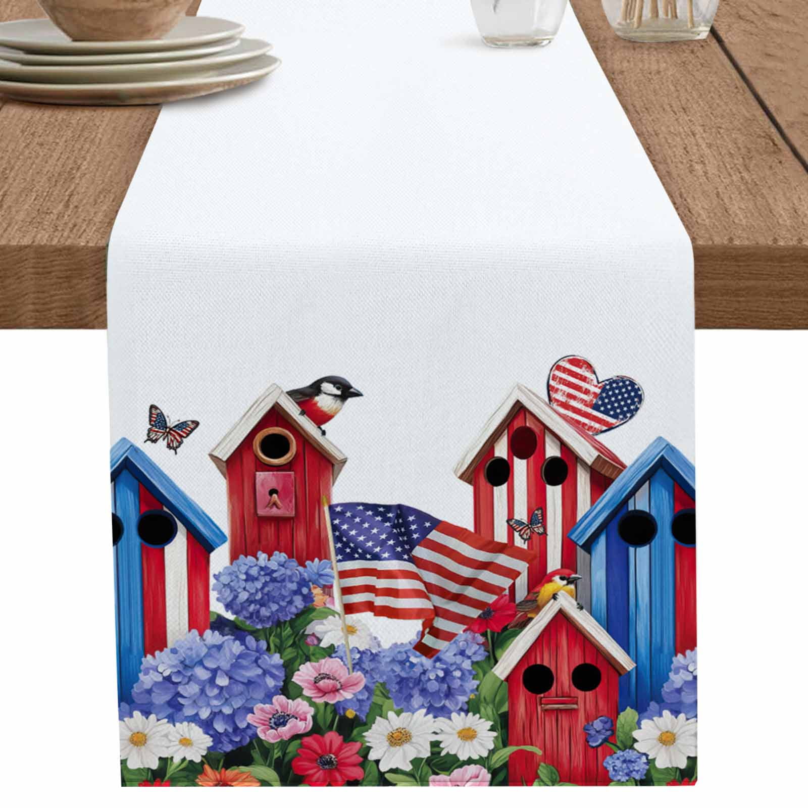 nqOlkjepod American Flag Table Runner 72 Inches Long Farmhouse Dress ...