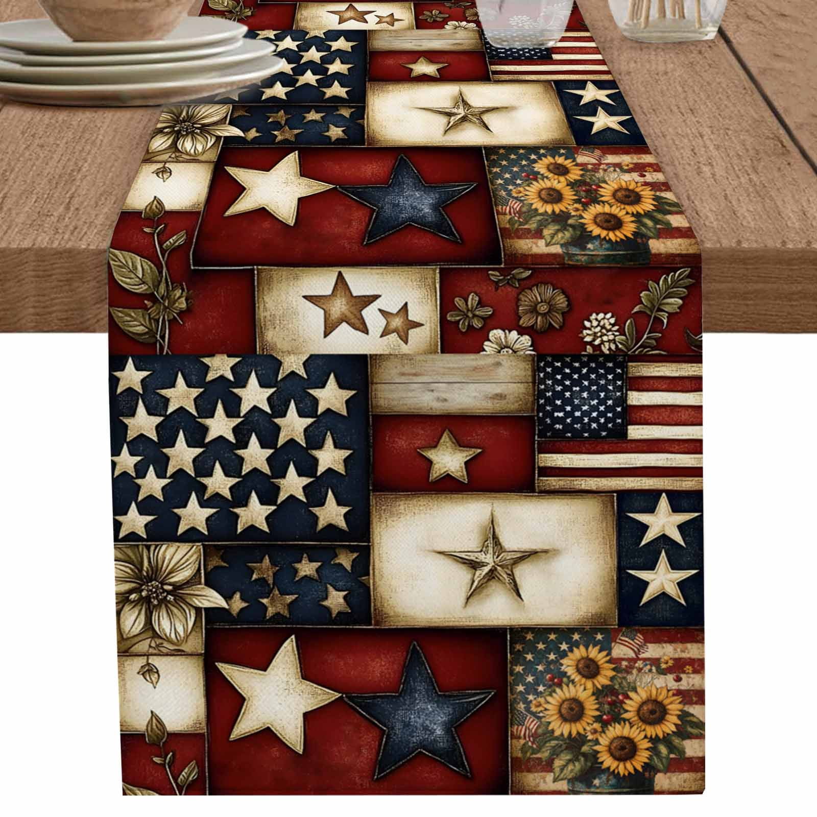 nqOlkjepod American Flag Table Runner 72 Inches Long Farmhouse Dress ...