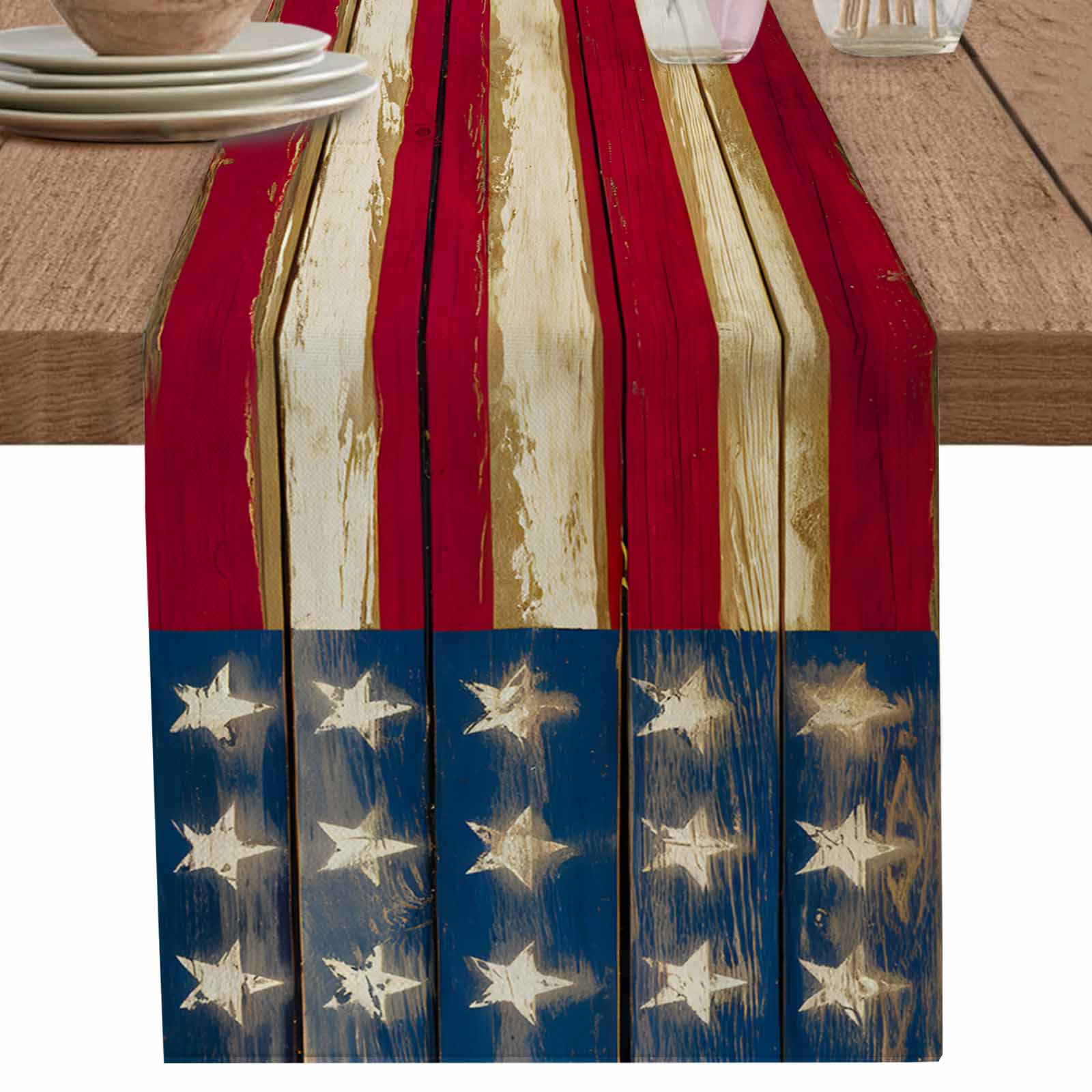 nqOlkjepod American Flag Vintage Table Runner 48 Inches Long Farmhouse ...