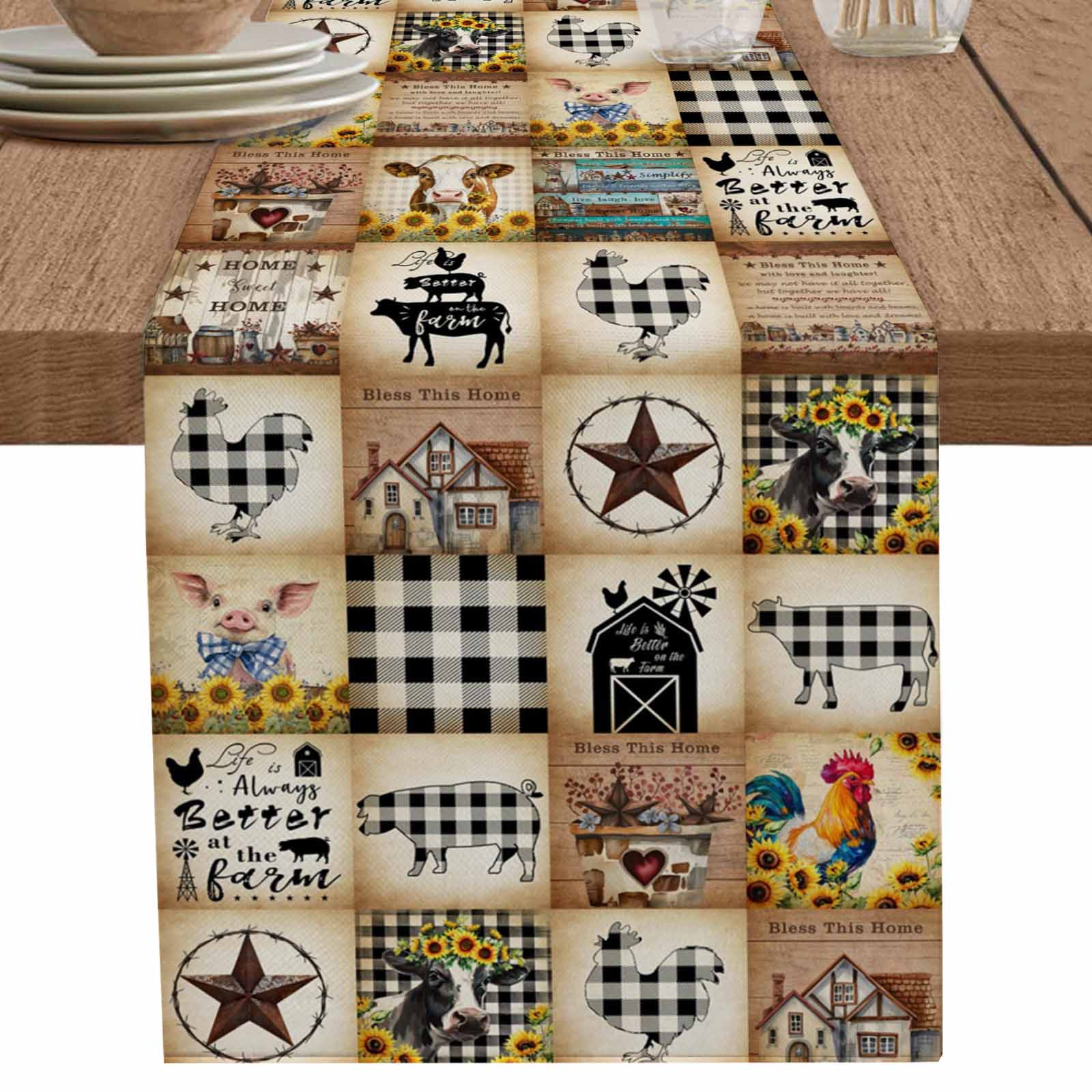 nqOlkjepod Animals Farmhouse Table Runner 36 Inches Long Farmhouse ...