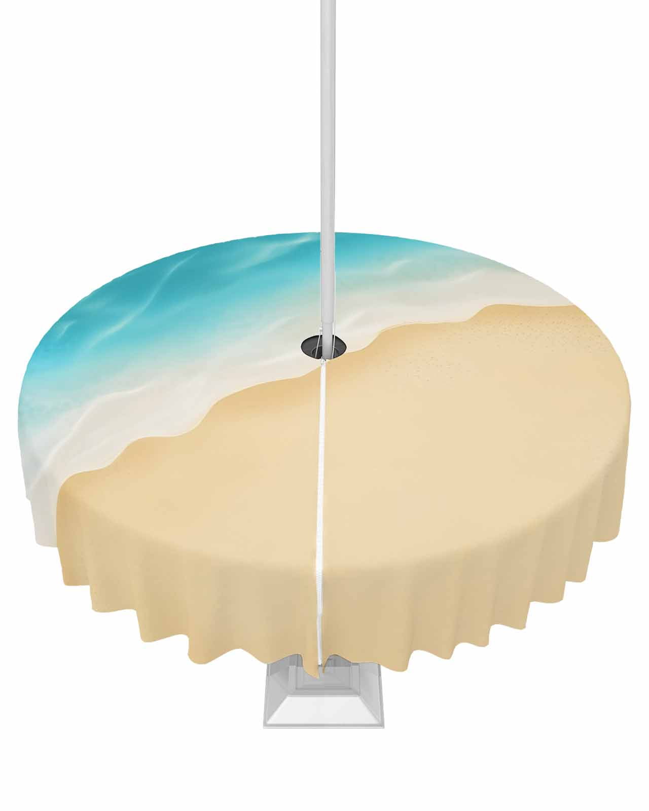 nqOlkjepod Aqua Blue Beach Outdoor Tablecloth with Umbrella Hole ...