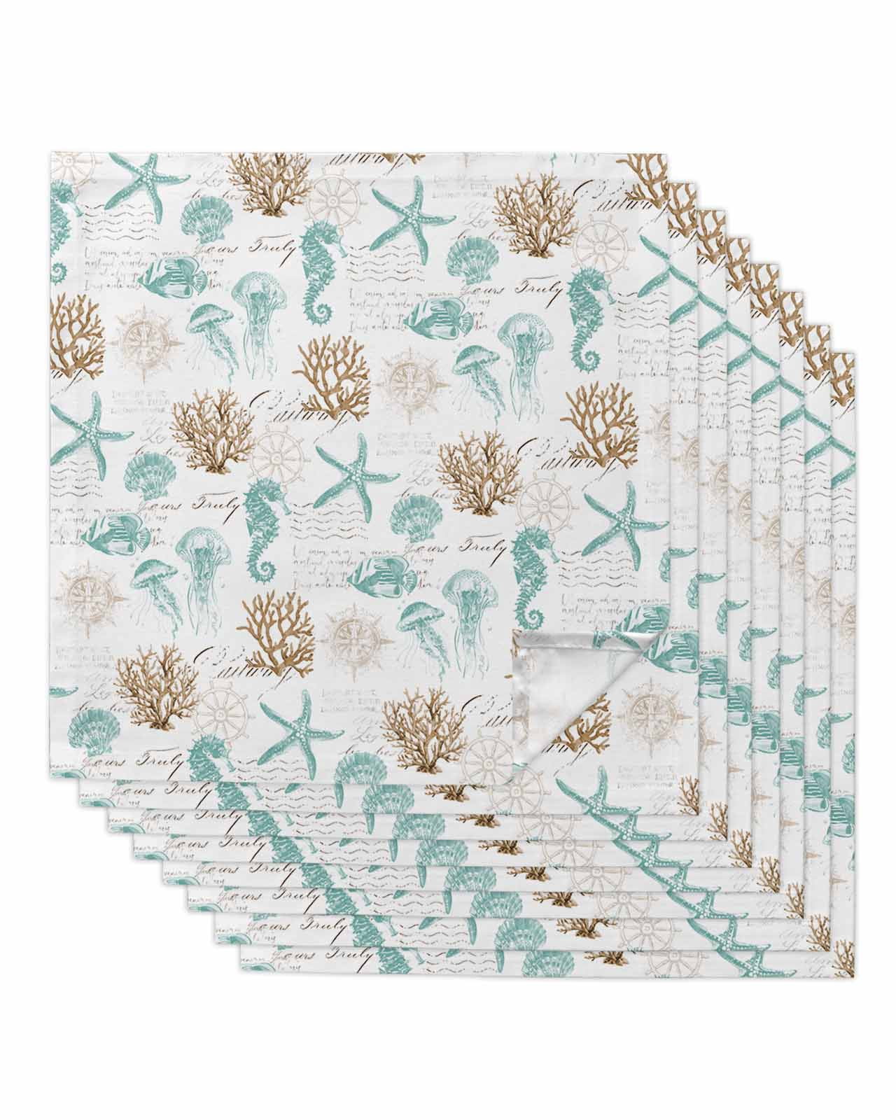 nqOlkjepod Aqua Coastal Cloth Napkins Set of 8 Reusable Dinner Napkins ...