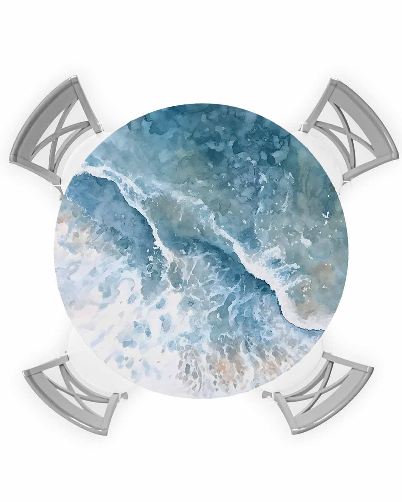 nqOlkjepod Aqua Coastal Round Tablecloth, Fitted Table Cover with ...