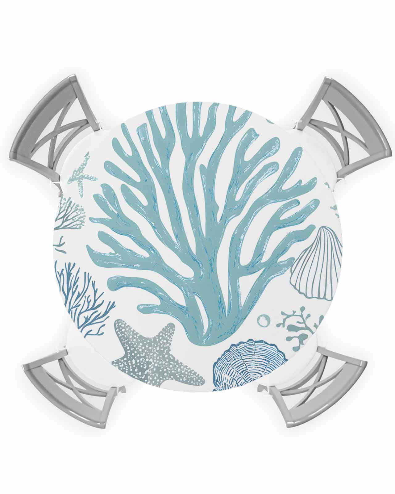 nqOlkjepod Aqua Coastal Round Tablecloth, Fitted Table Cover with ...