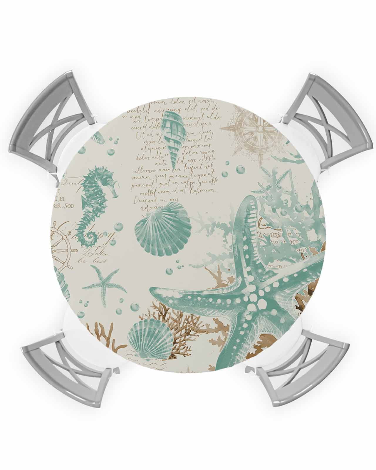 nqOlkjepod Aqua Coastal Starfish Round Tablecloth, Fitted Table Cover ...