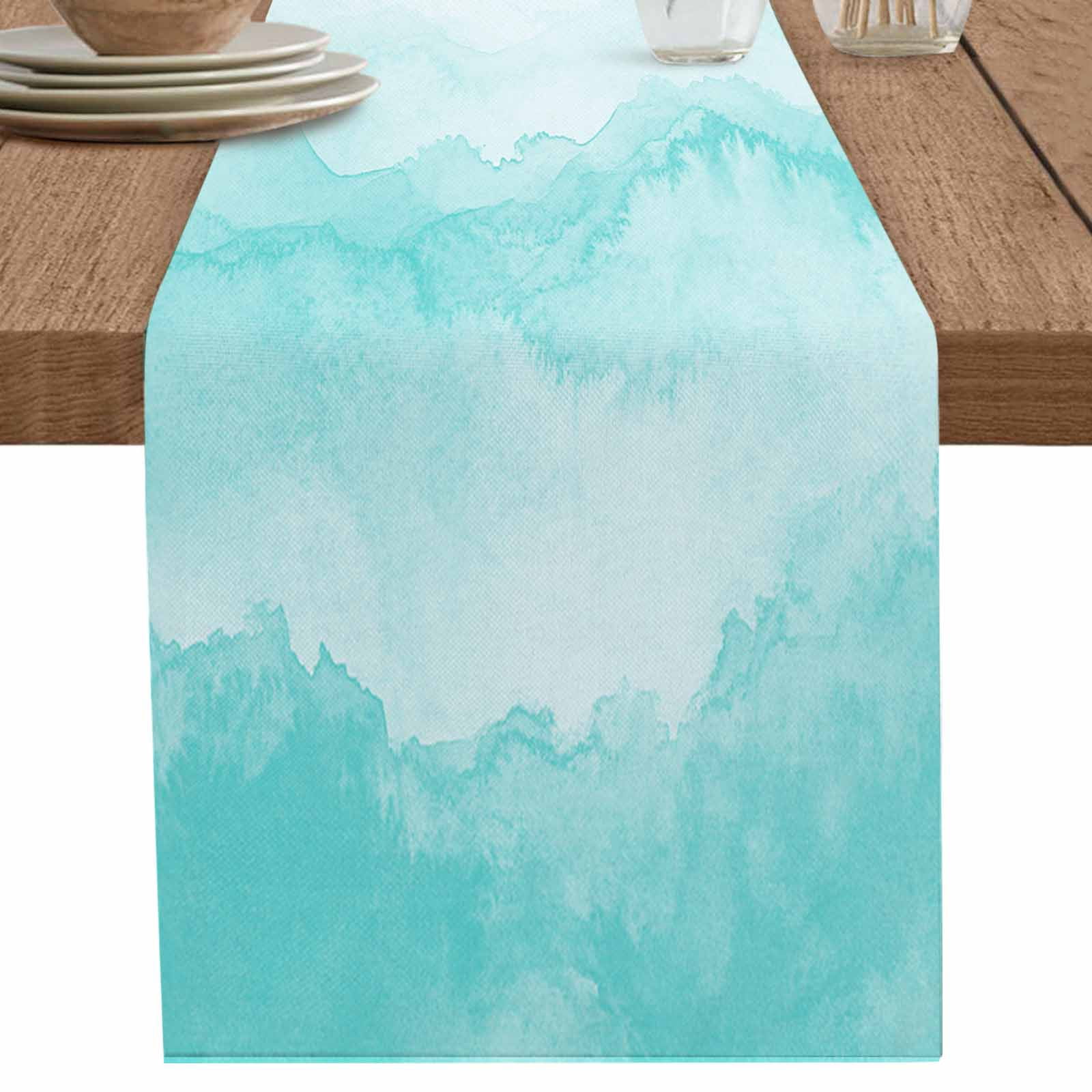 nqOlkjepod Aqua Ombre Mountain Table Runner 90 Inches Long Farmhouse ...