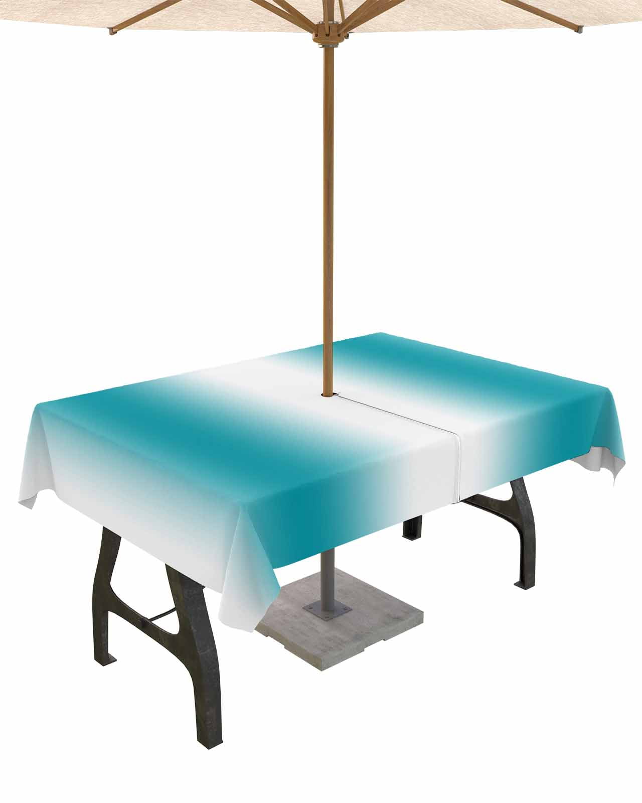 nqOlkjepod Aqua Ombre Outdoor Tablecloth with Umbrella Hole & Zipper ...