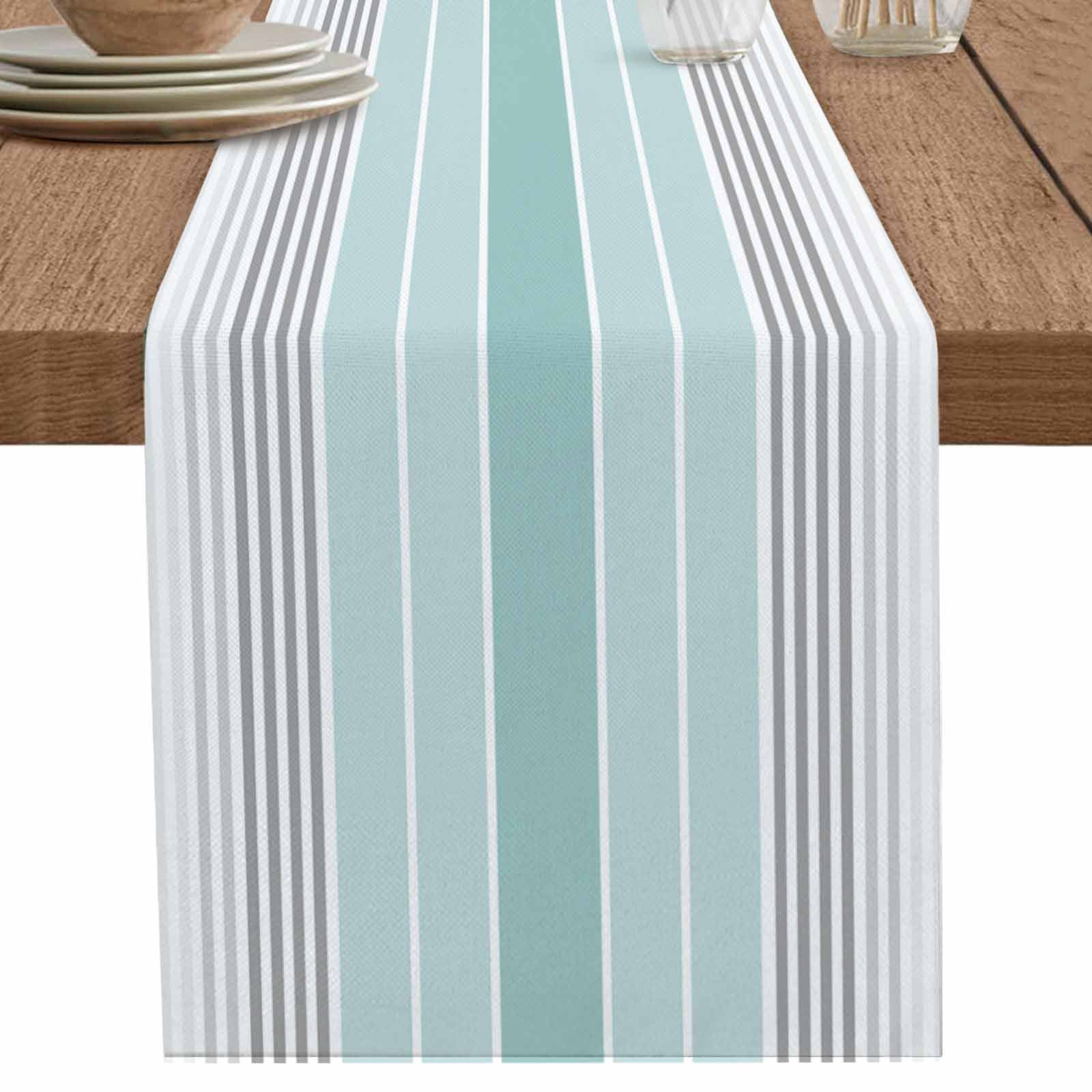 nqOlkjepod Aqua Ombre Stripes Table Runner 72 Inches Long Farmhouse ...