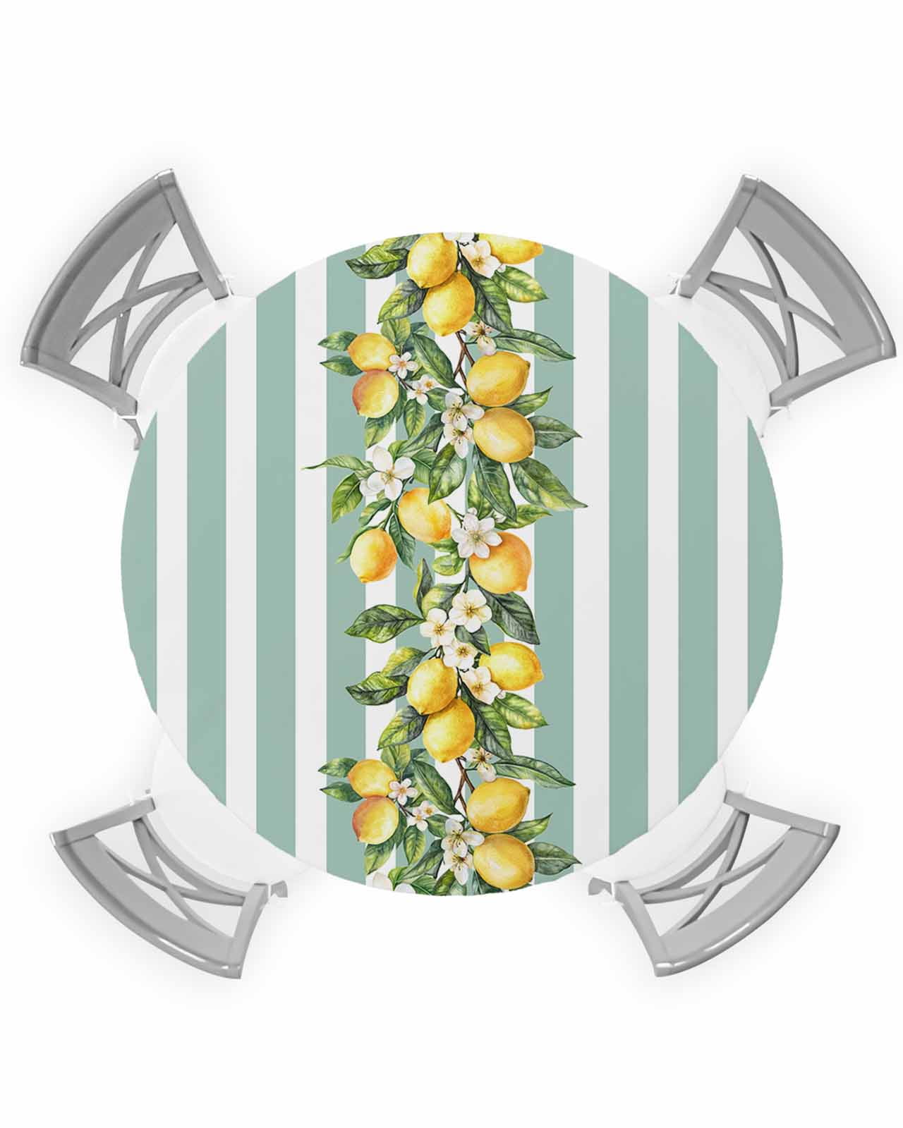 nqOlkjepod Aqua Stripes Lemon Round Tablecloth, Fitted Table Cover with ...