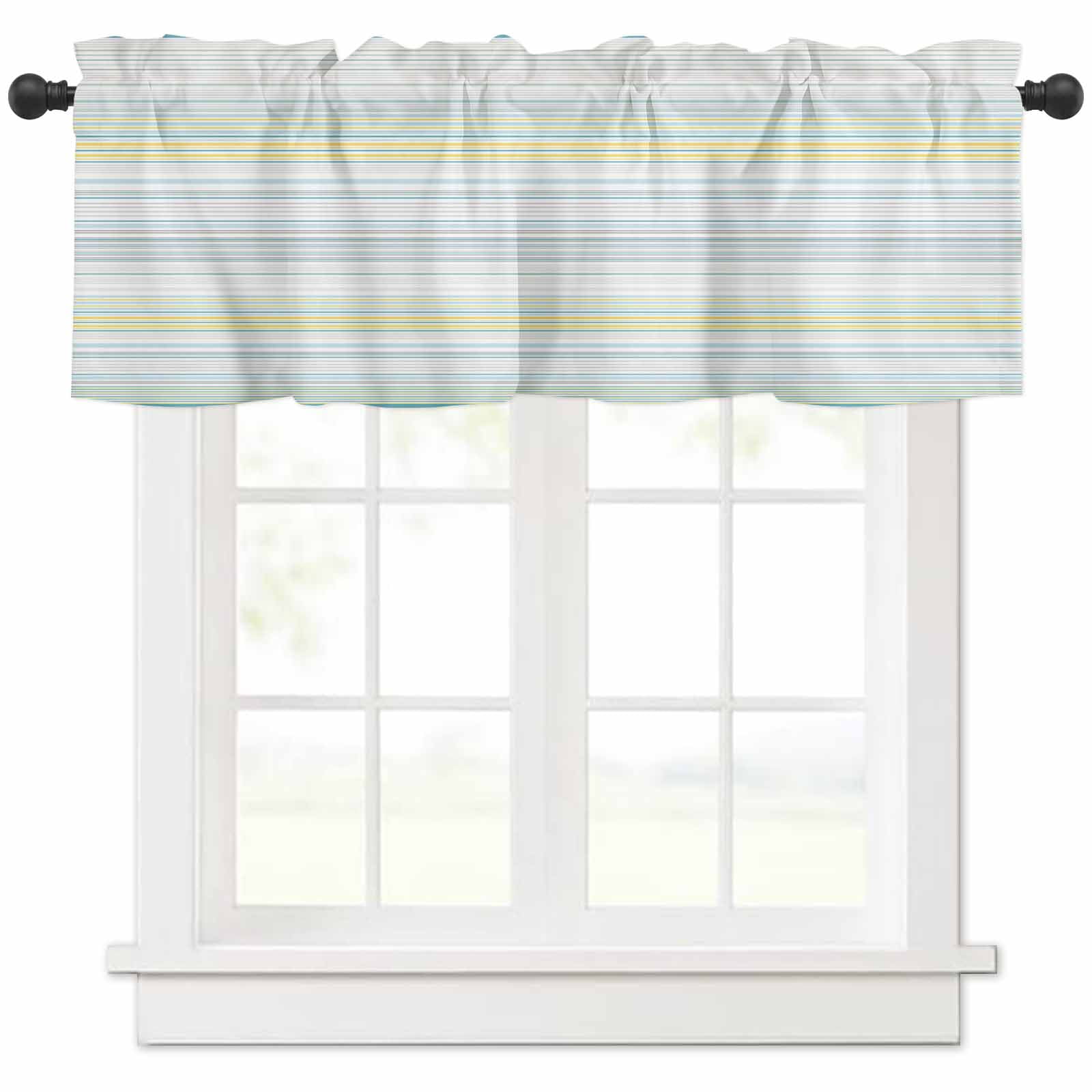 nqOlkjepod Aqua Yellow Stripe Farmhouse Short Window Curtain Valances ...