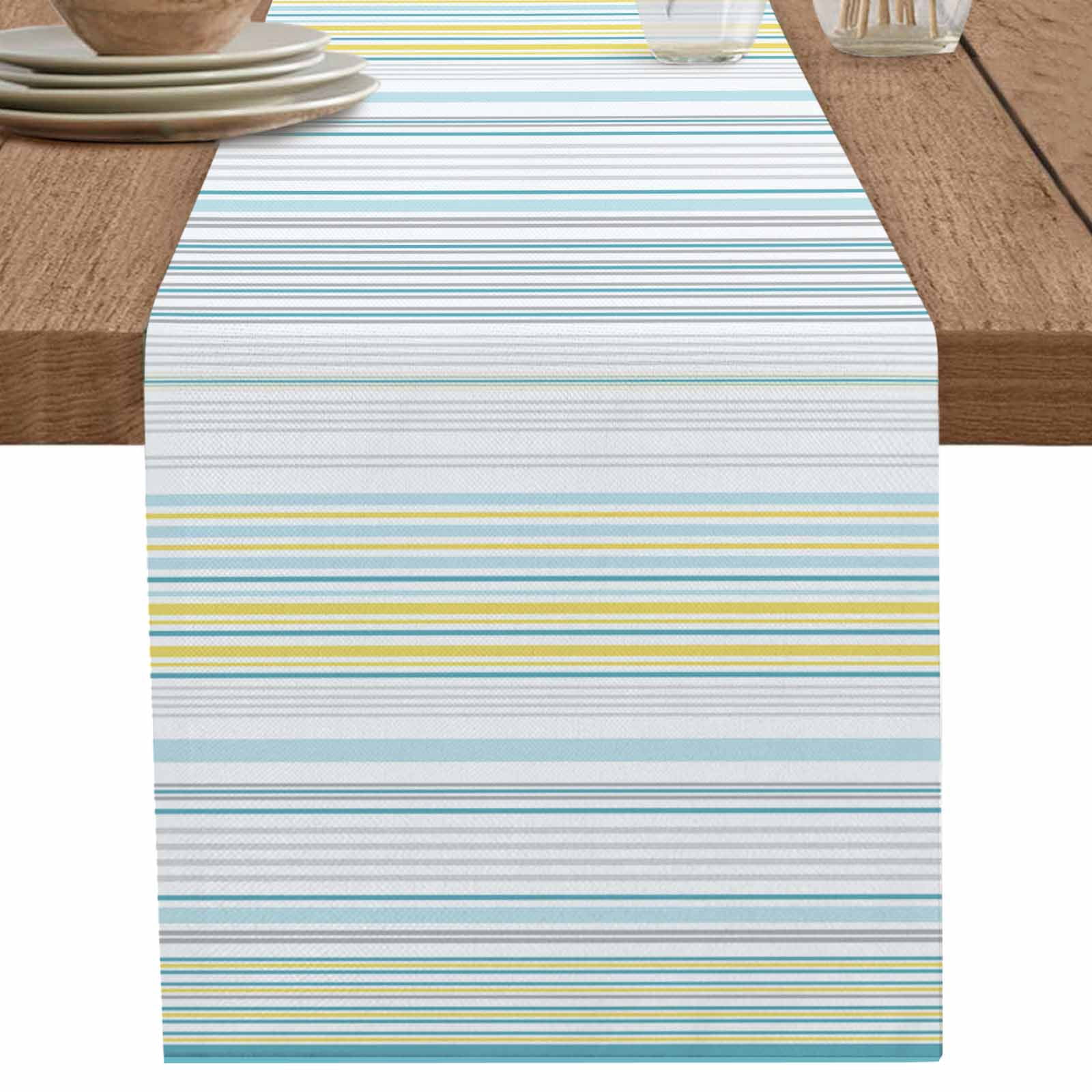 nqOlkjepod Aqua Yellow Stripe Table Runner 72 Inches Long Farmhouse ...