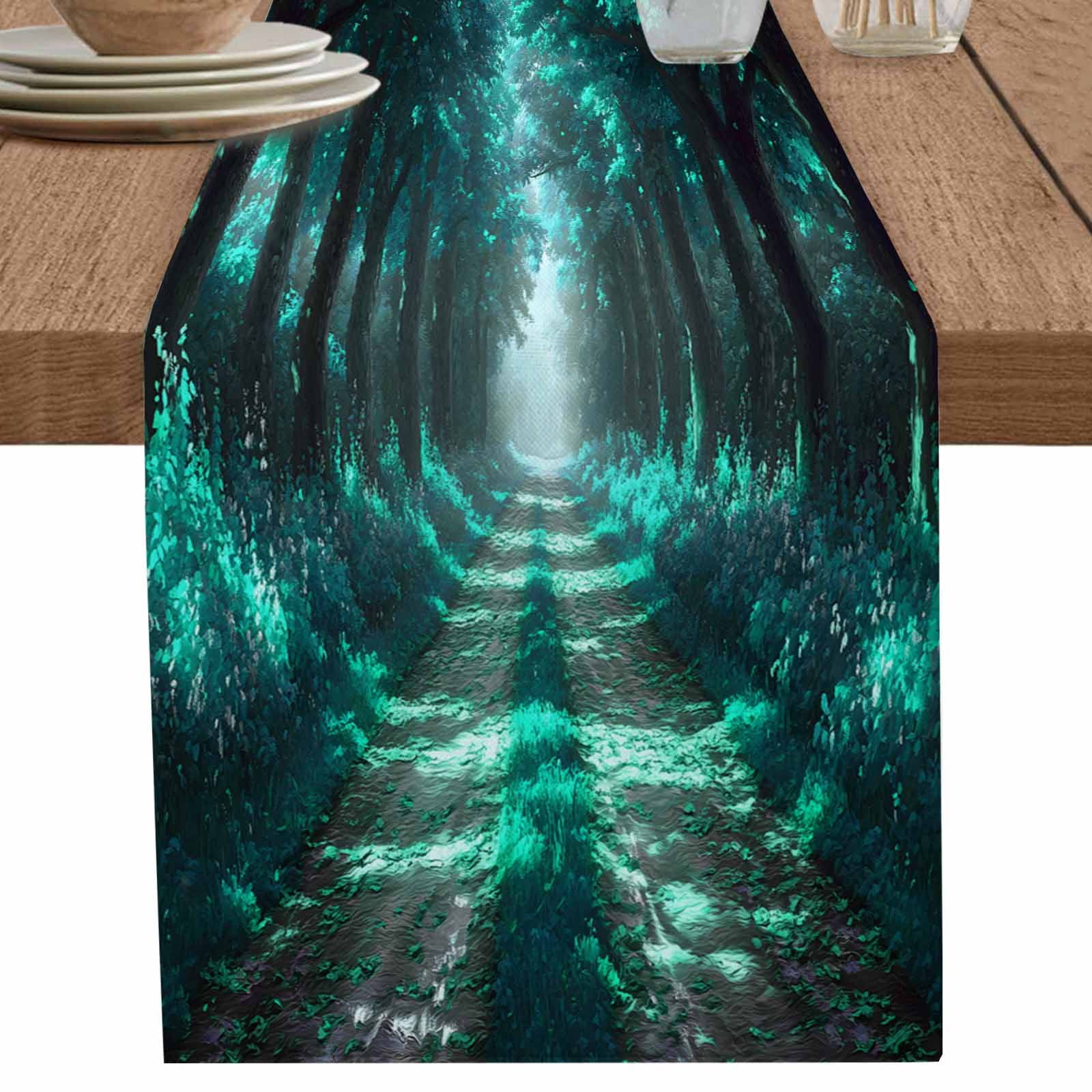 nqOlkjepod Aque Trees Table Runner 72 Inches Long Farmhouse Dress ...