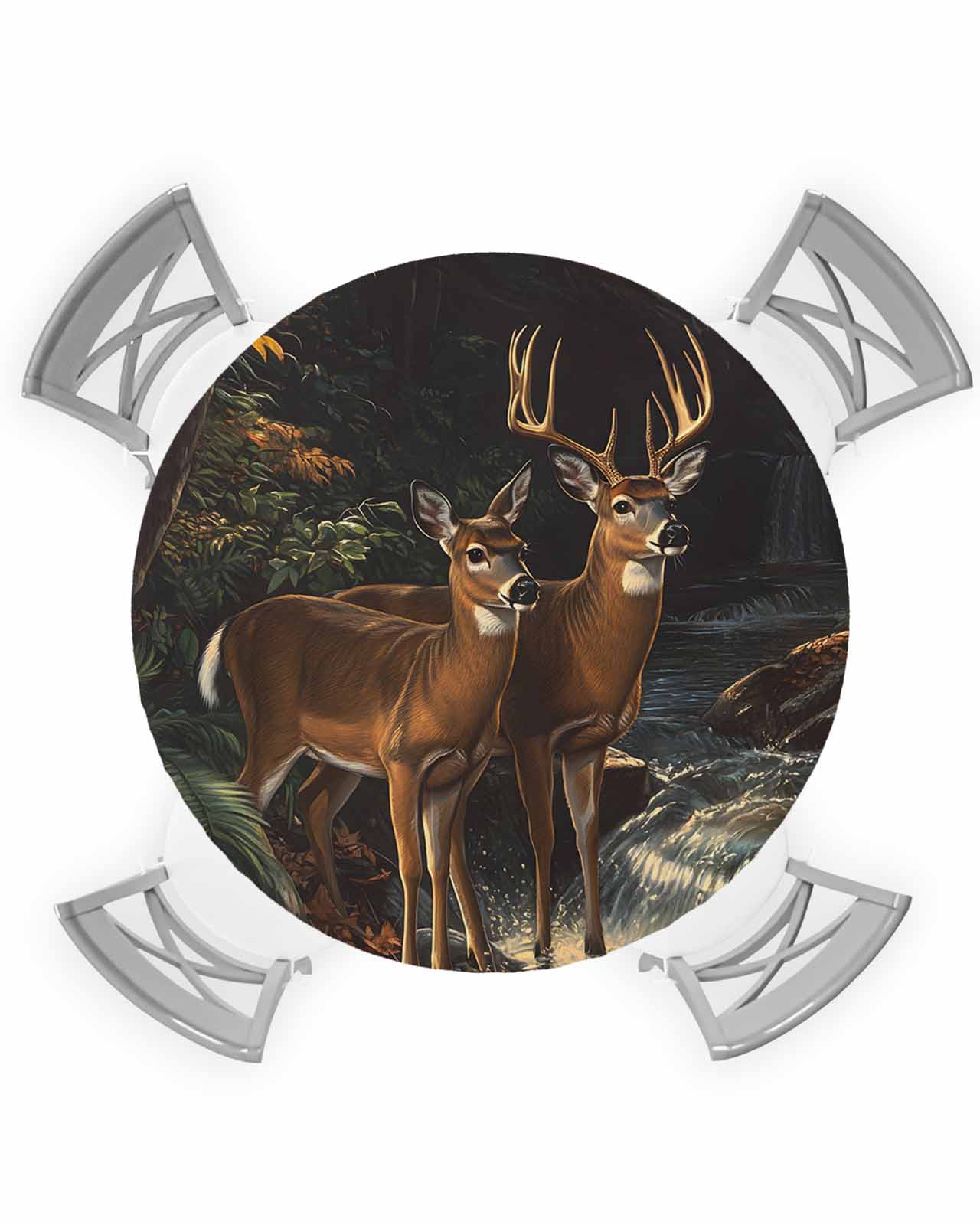 nqOlkjepod Autumn Deer Round Tablecloth, Fitted Table Cover with ...