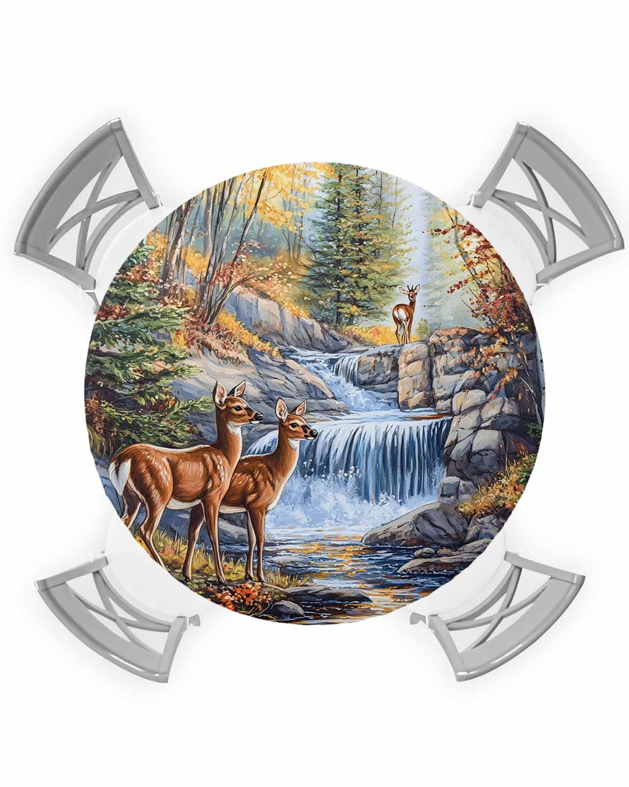 nqOlkjepod Autumn Deer Round Tablecloth, Fitted Table Cover with ...