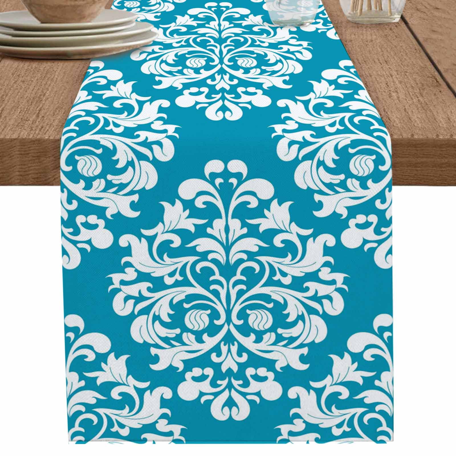 nqOlkjepod Baroque Blue Table Runner 72 Inches Long Farmhouse Dress ...