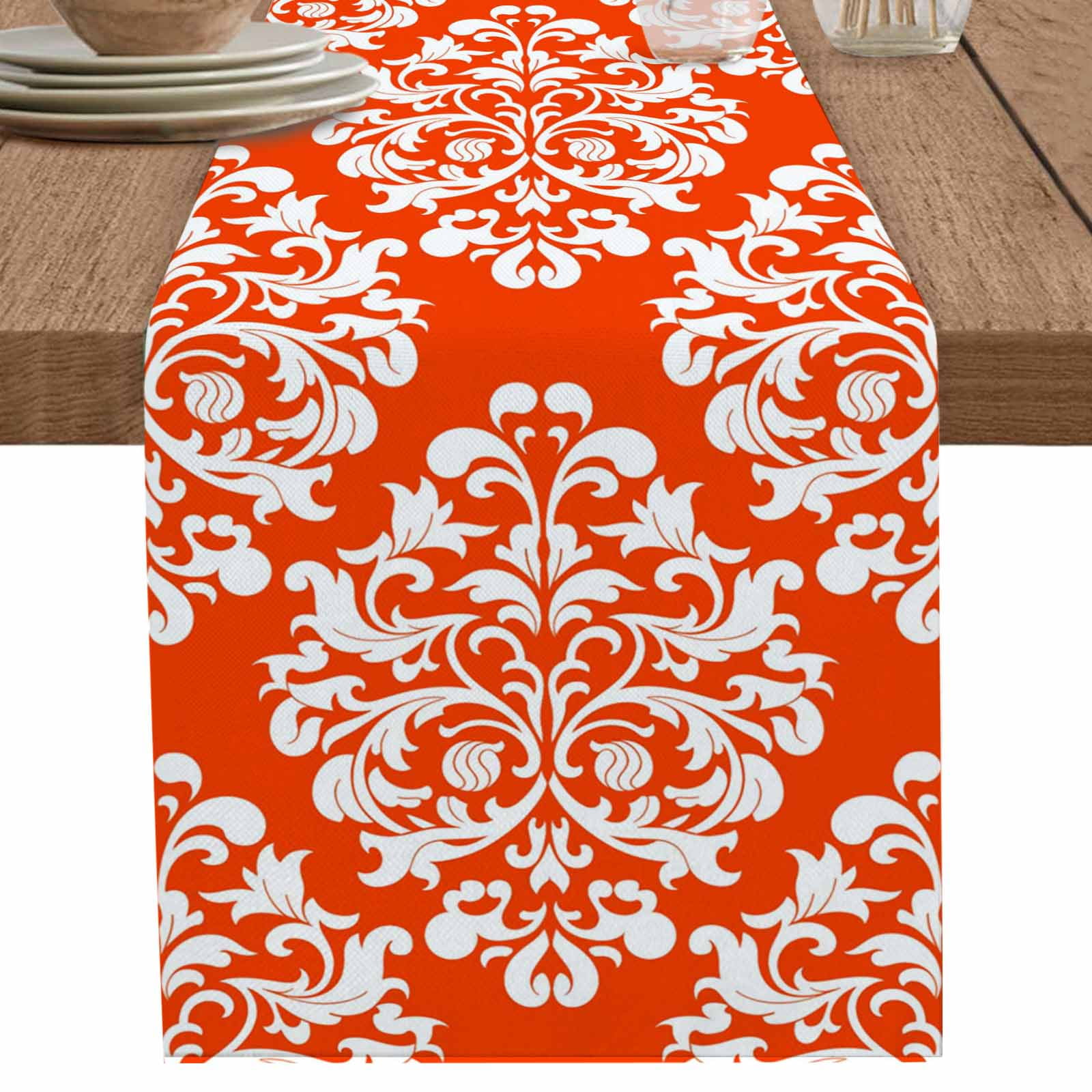 nqOlkjepod Baroque Red Table Runner 108 Inches Long Farmhouse Dress ...