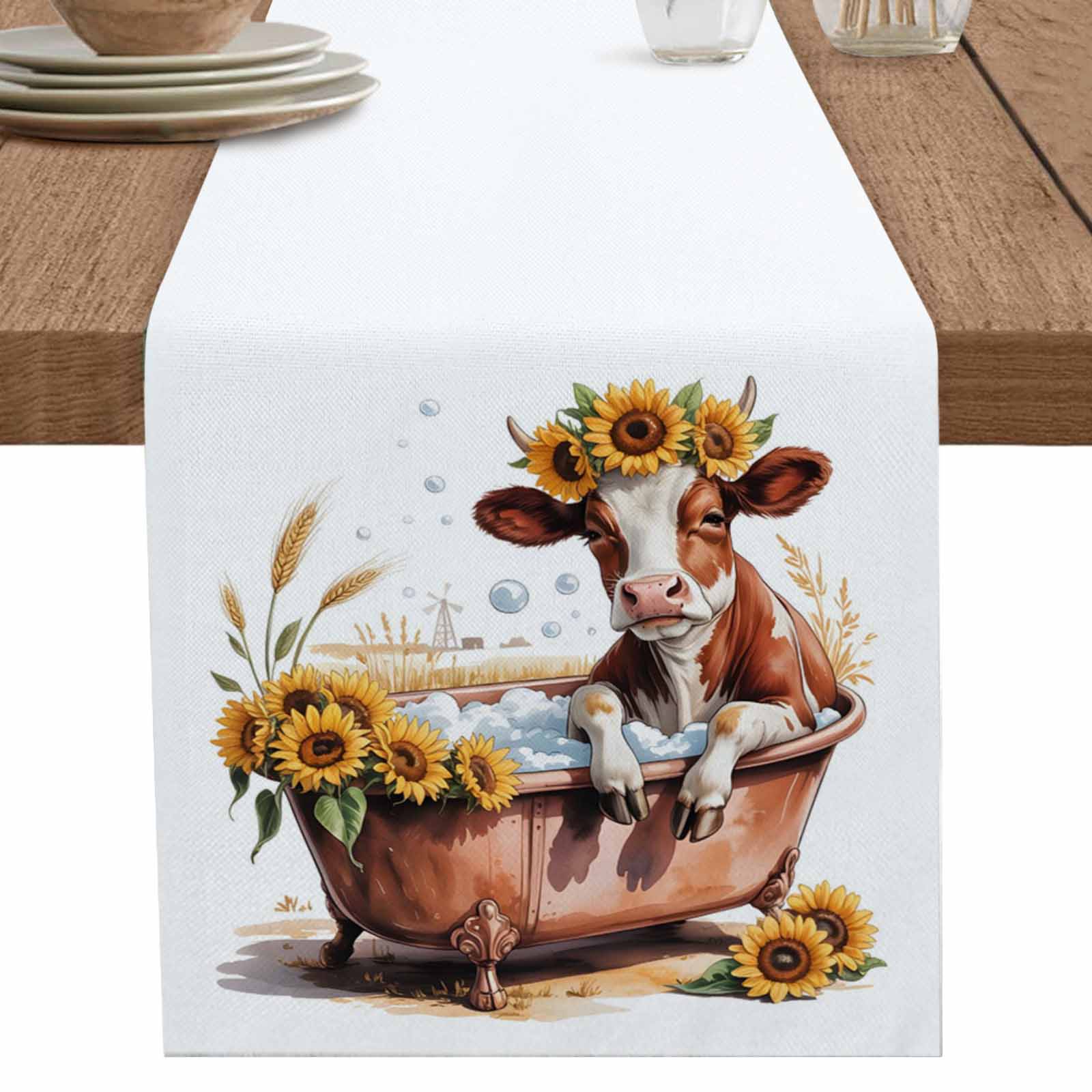 nqOlkjepod Bathtub Cow Thanksgiving Table Runner 90 Inches Long ...