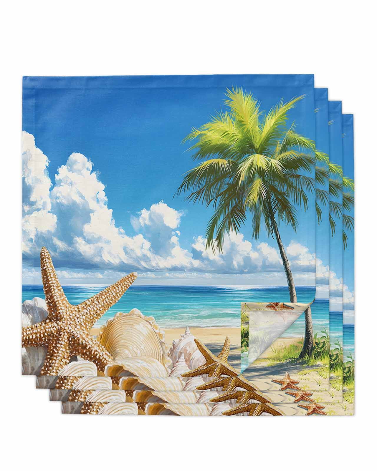 nqOlkjepod Beach Blue Cloth Napkins Set of 4 Reusable Dinner Napkins ...