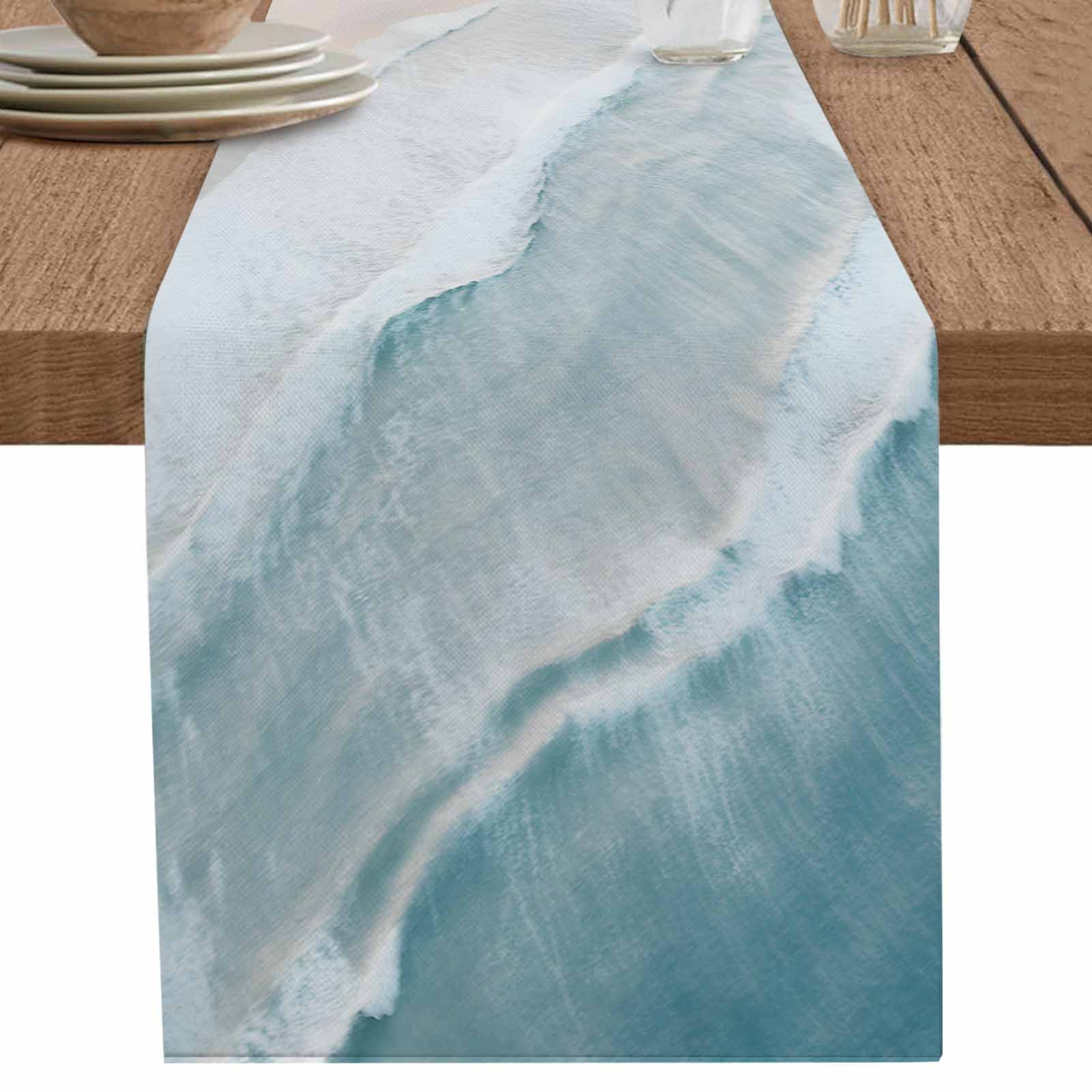 nqOlkjepod Beach Coastal Table Runner 90 Inches Long Farmhouse Dress Scarves, Blue Nautical ...