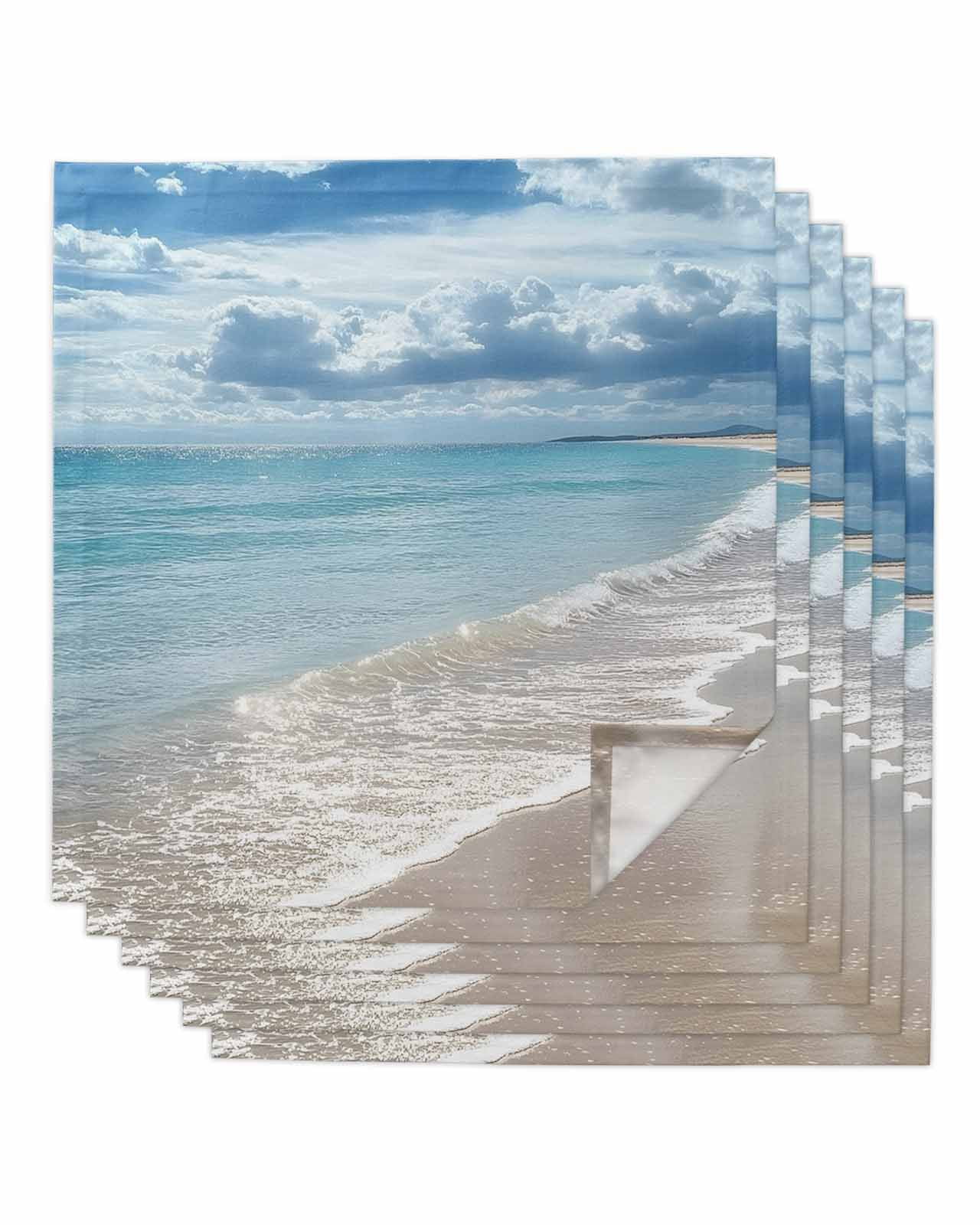 nqOlkjepod Beach Ocean Cloth Napkins Set of 6 Reusable Dinner Napkins ...